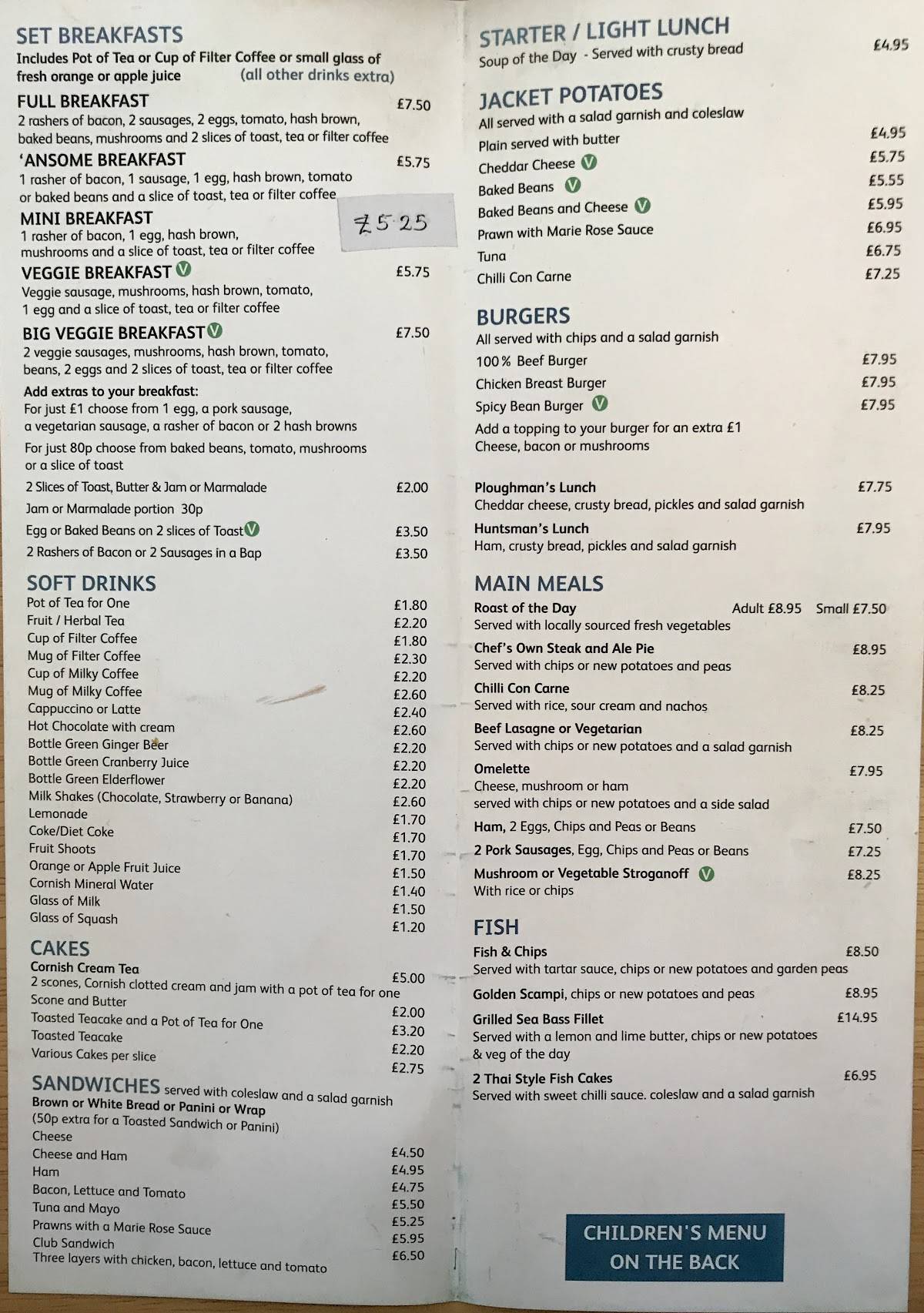 Menu at The Stepping Stones Cafe, Perranporth