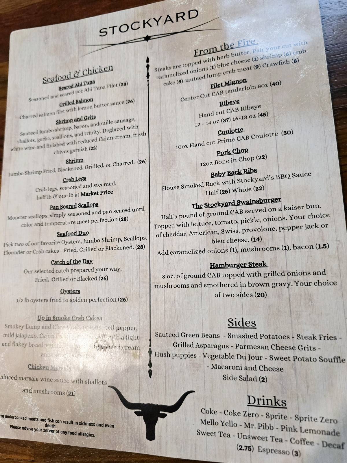 Menu at The Stockyard Restaurant and Bar, Swainsboro