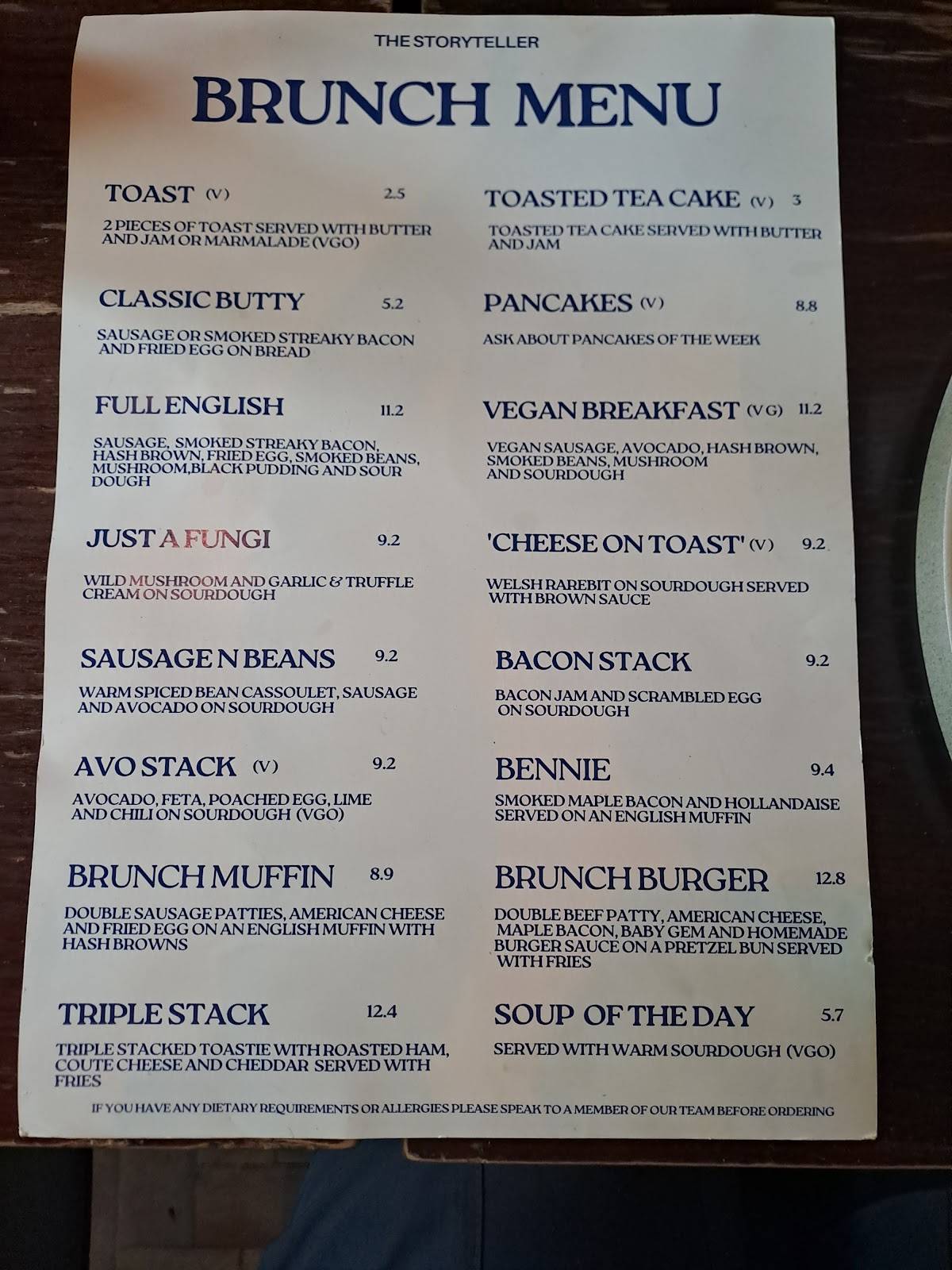 Menu at The Storyteller pub & bar, Swansea