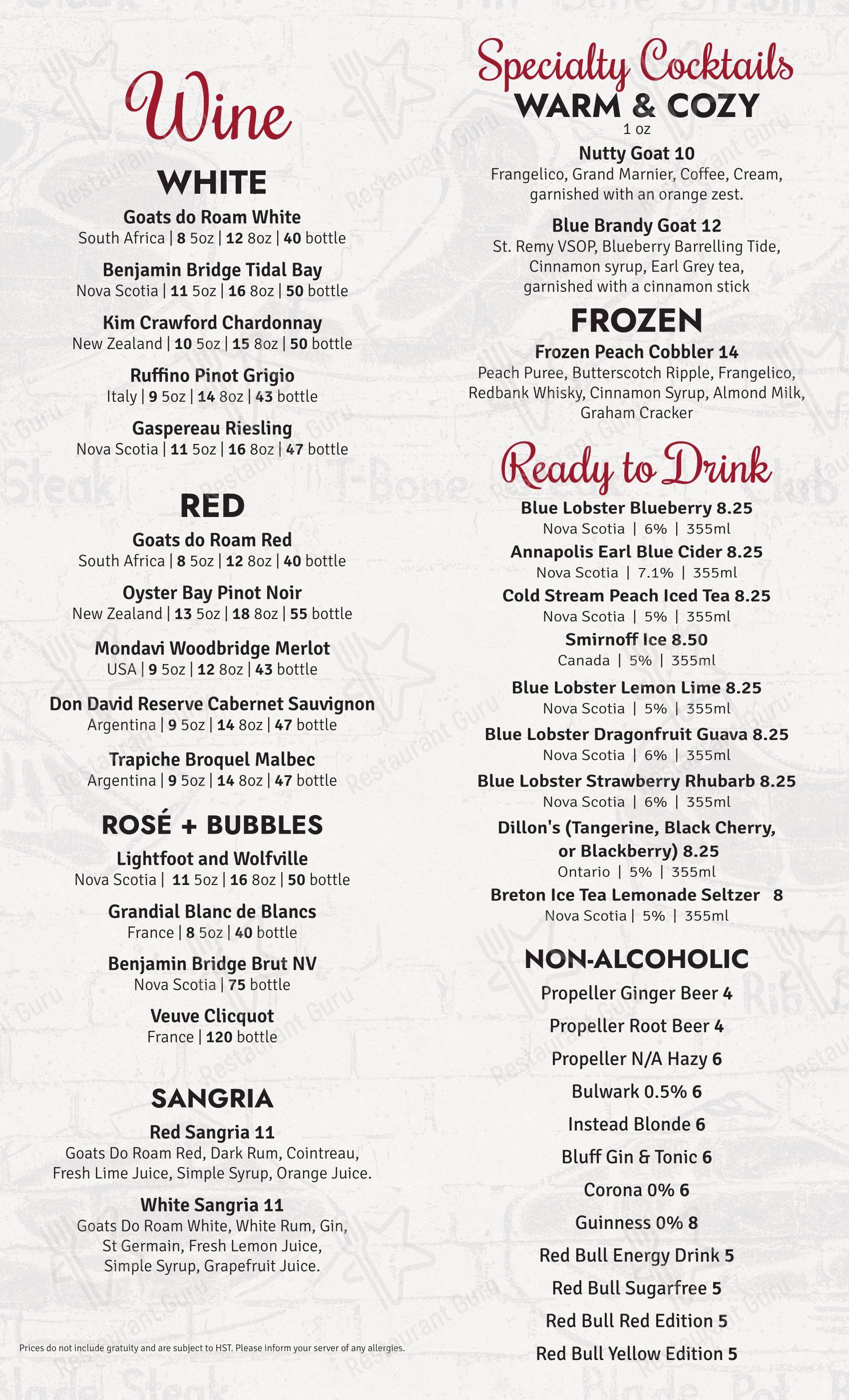 Menu at The Stubborn Goat Rooftop pub & bar, Halifax