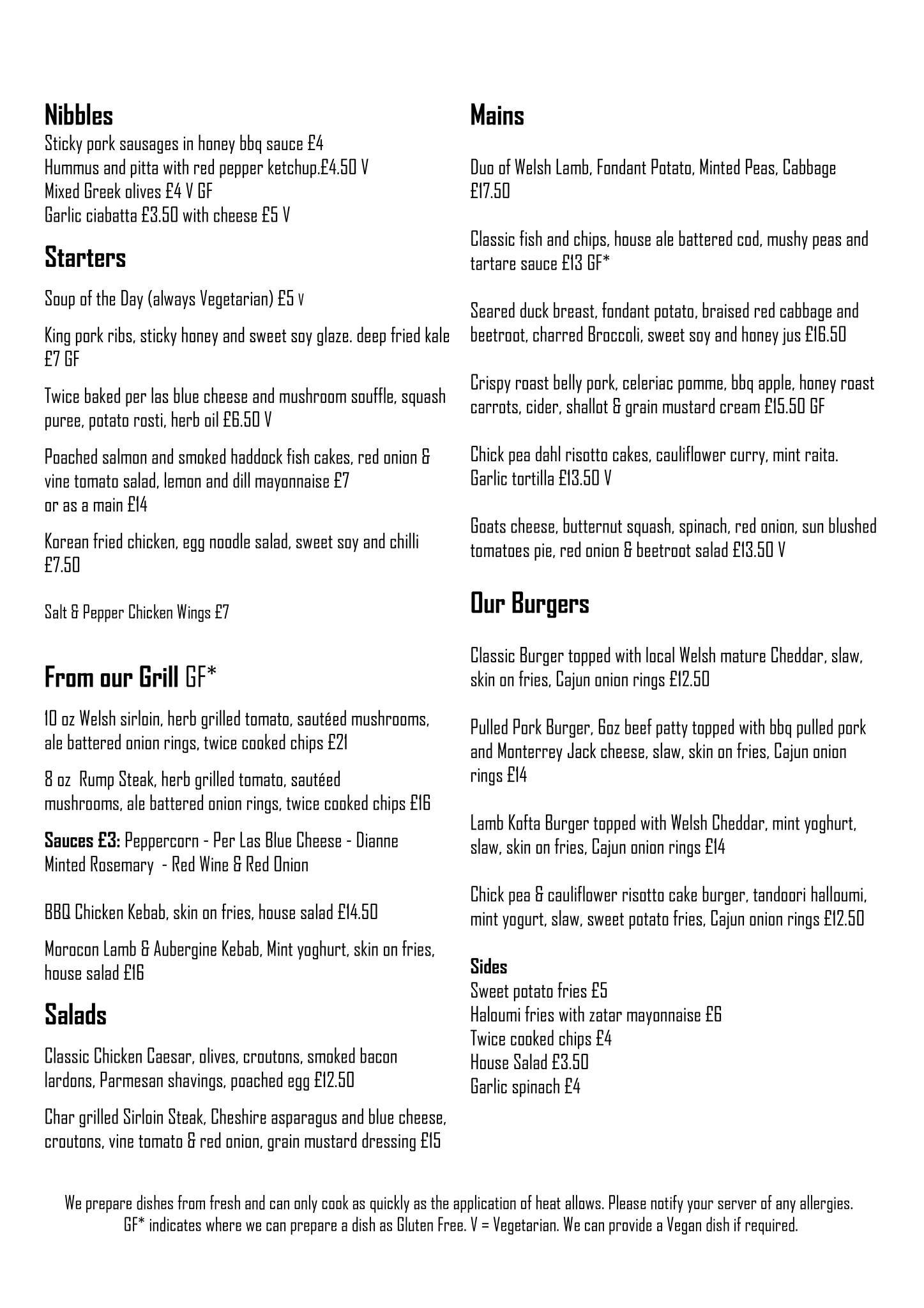 Menu at The Sun Hotel pub & bar, Llansantffraid-ym-Mechain, A495