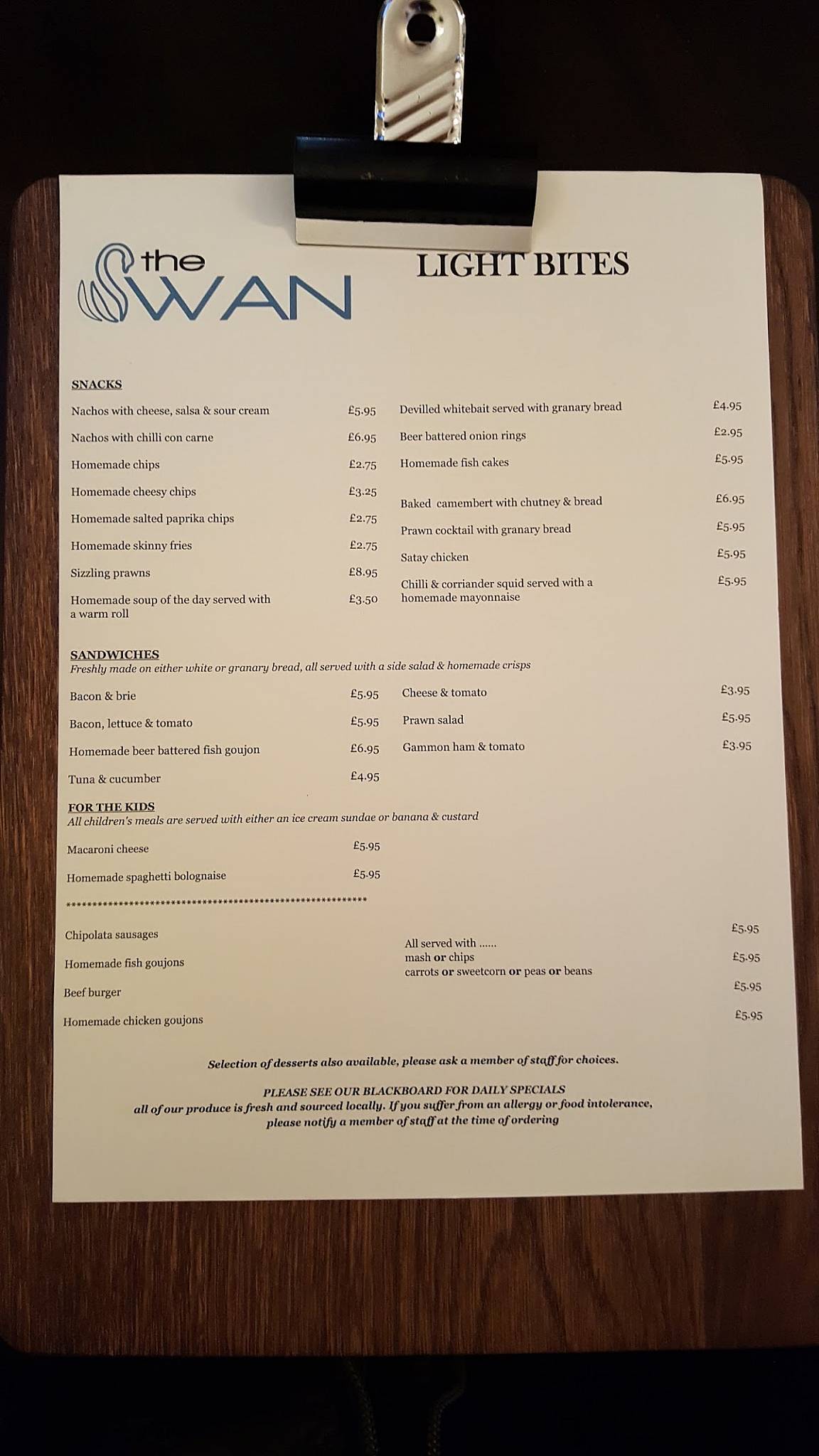 Menu at The Swan, Westgate-on-Sea pub & bar, Margate