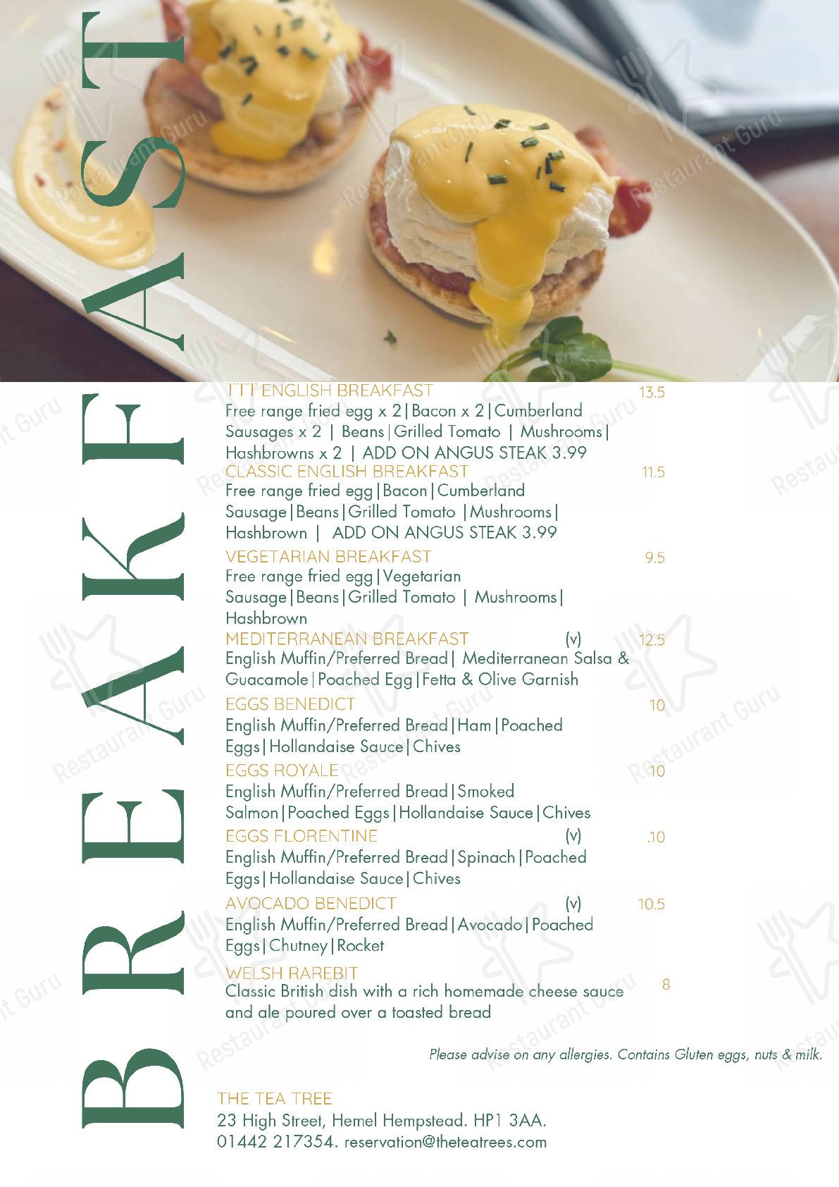 Menu at The Tea Tree cafe, Hemel Hempstead