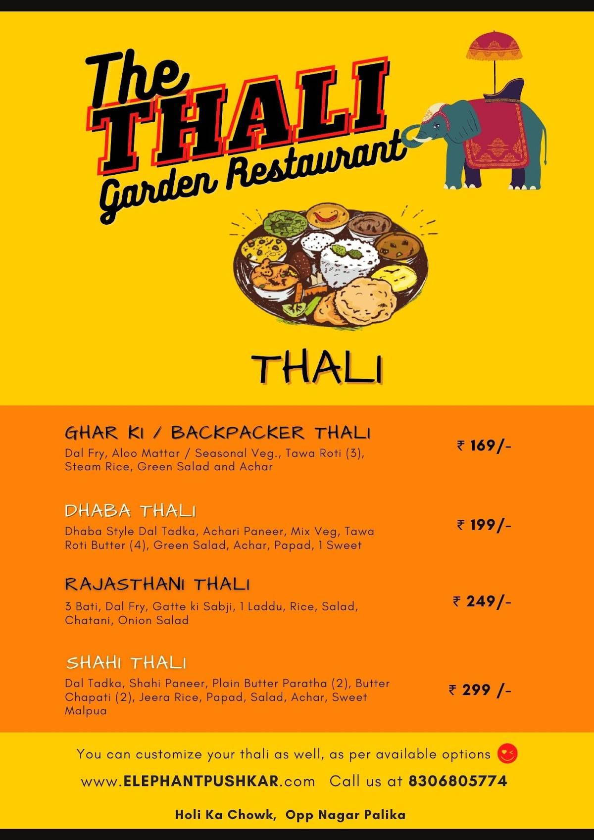 Menu at The Thali Garden Restaurant, Pushkar