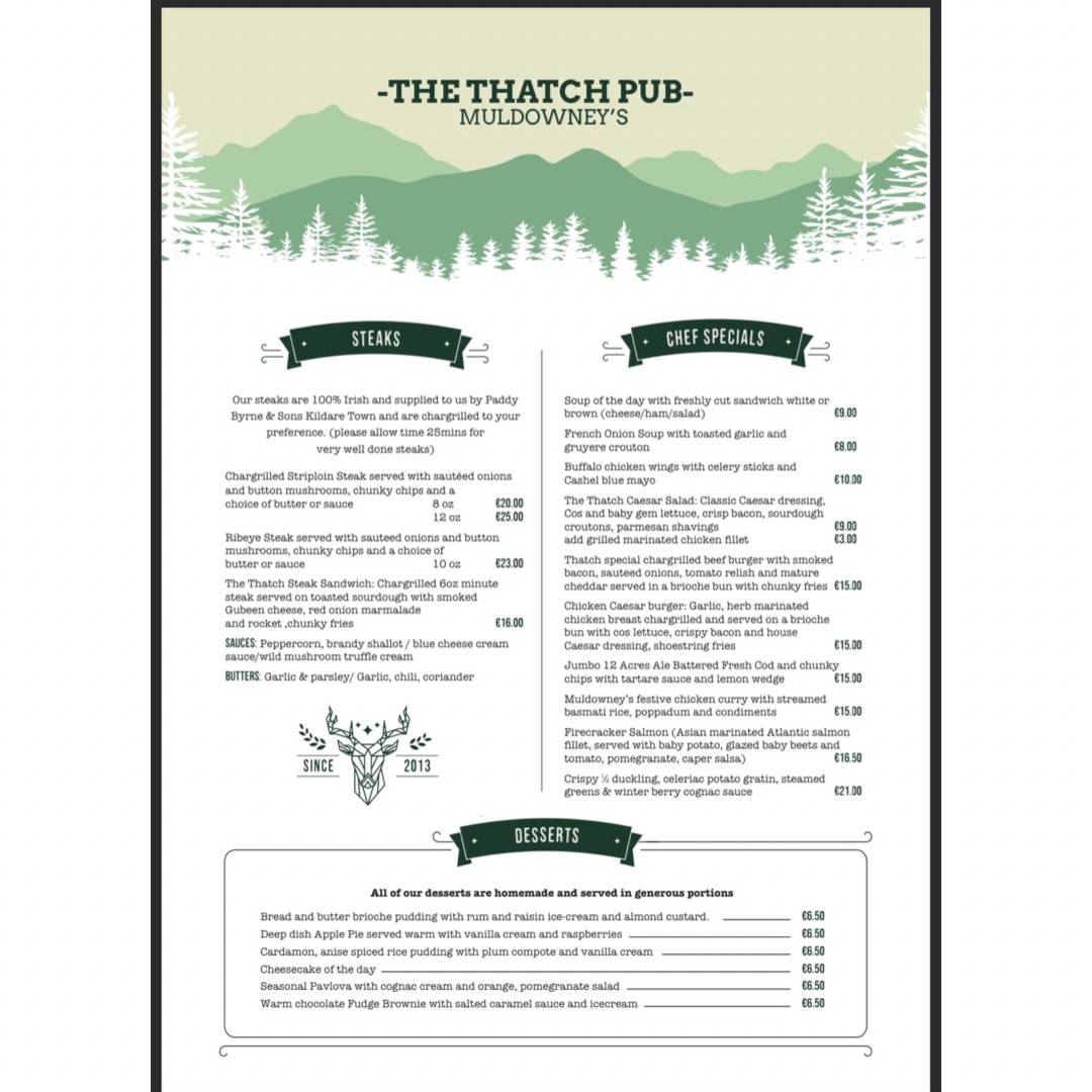 Menu at The Thatch Pub, Killenard