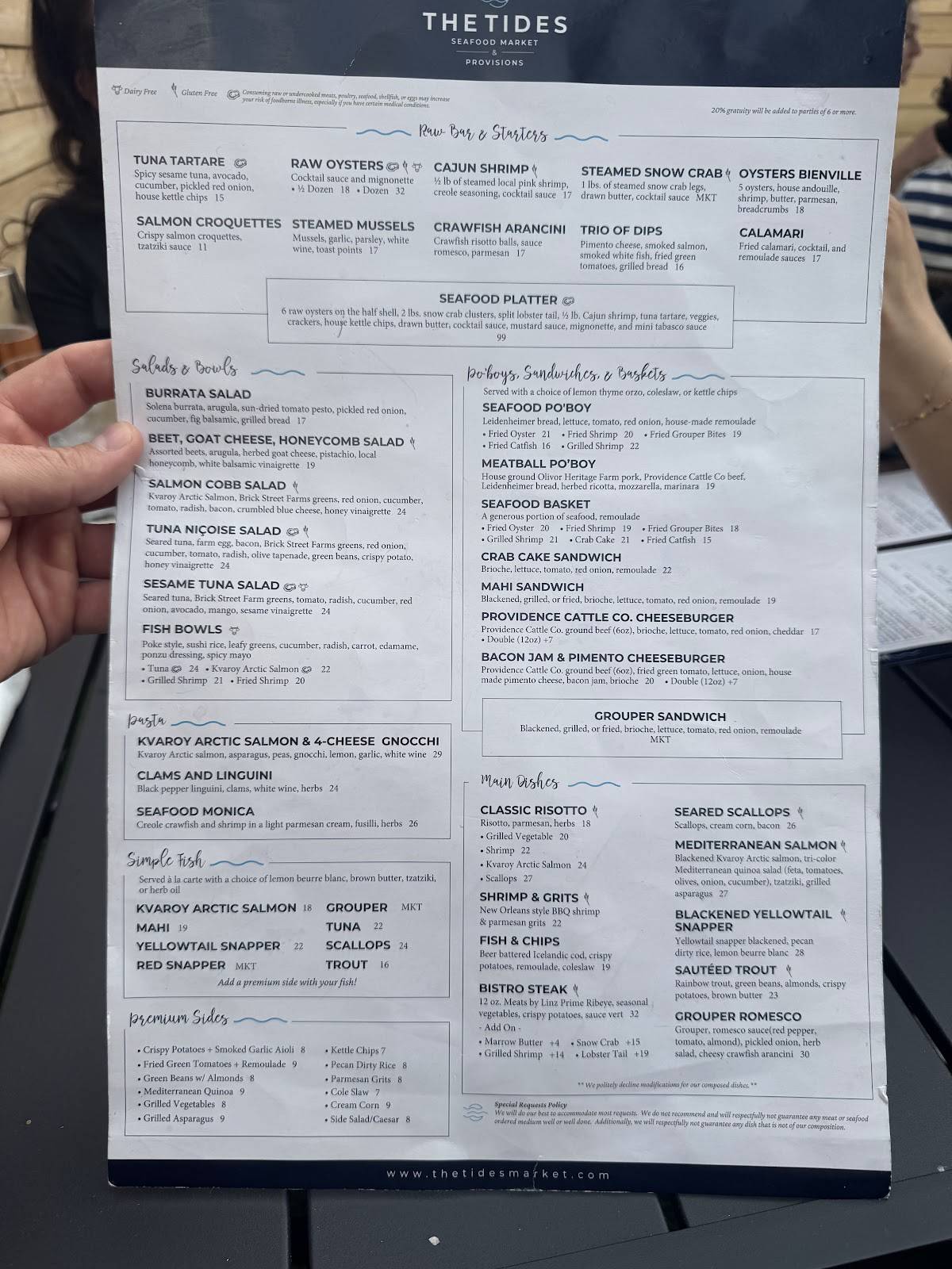 Menu at The Tides Market restaurant, Safety Harbor