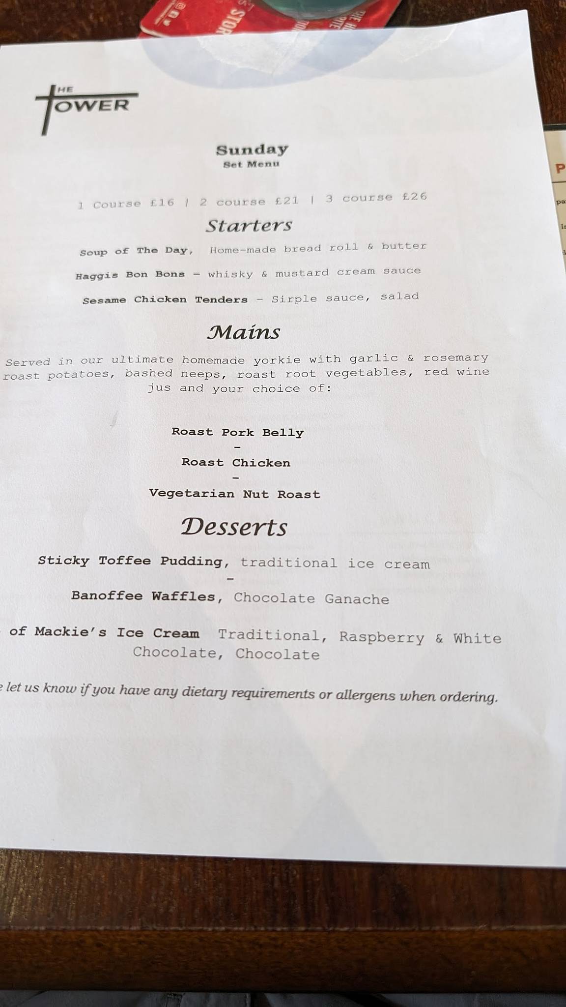 Menu at The Tower pub & bar, Crieff
