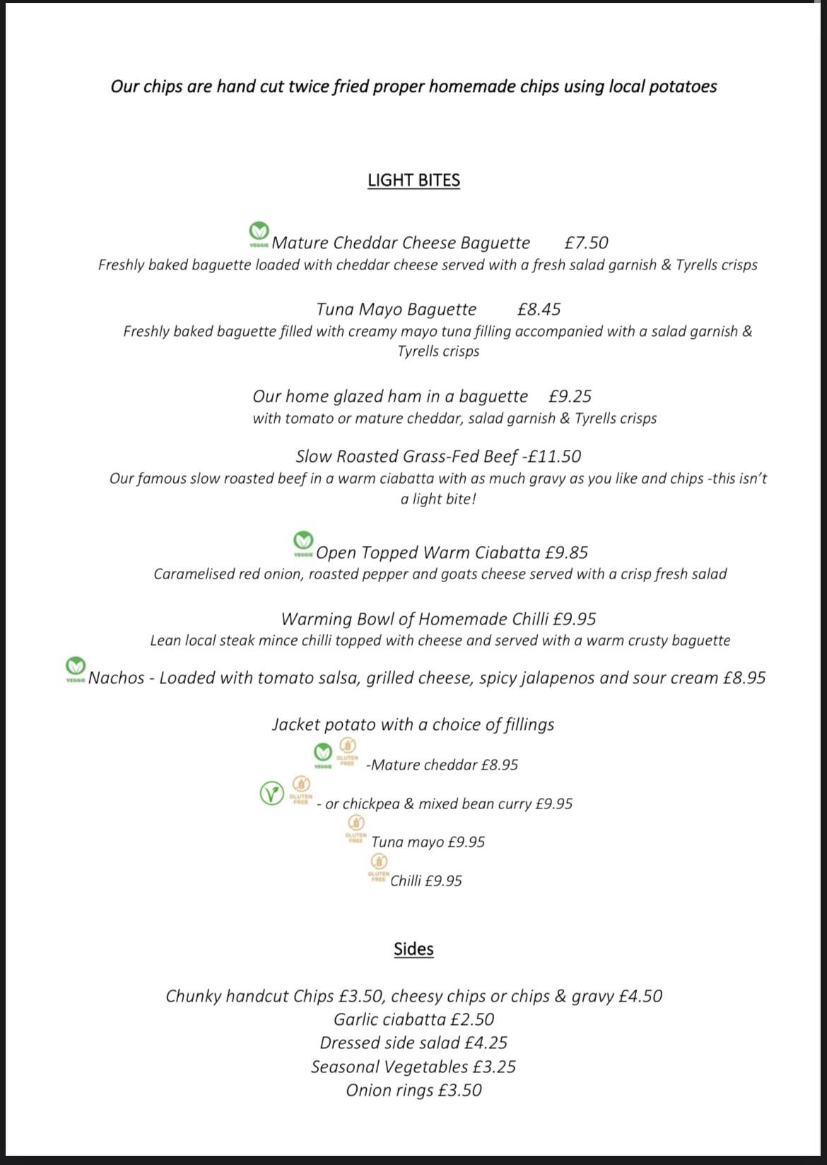 Menu at The Turks Head pub & bar, Rothbury