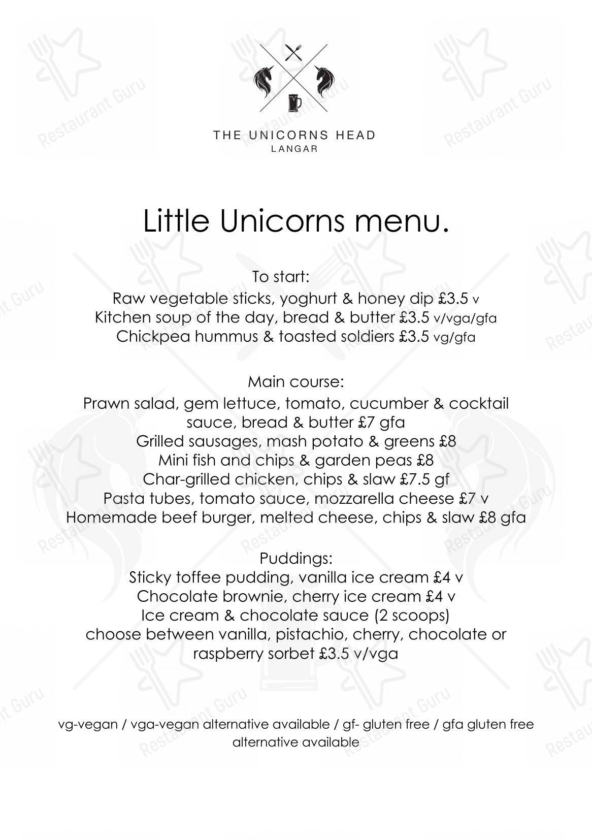 Menu at The Unicorns Head pub & bar, Langar