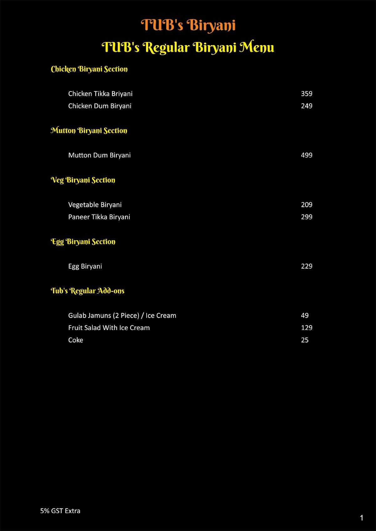 Menu at The Unlimited Biryani - TUB, Nagpur
