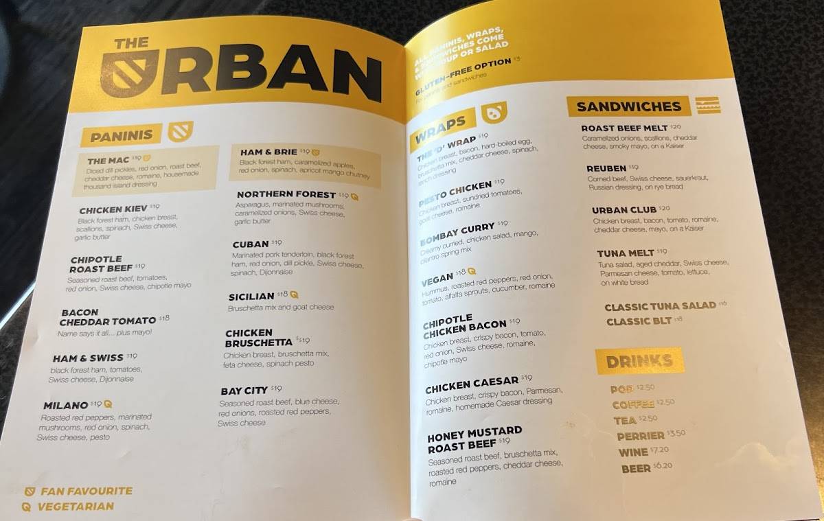 Menu at The Urban Cafe, North Bay