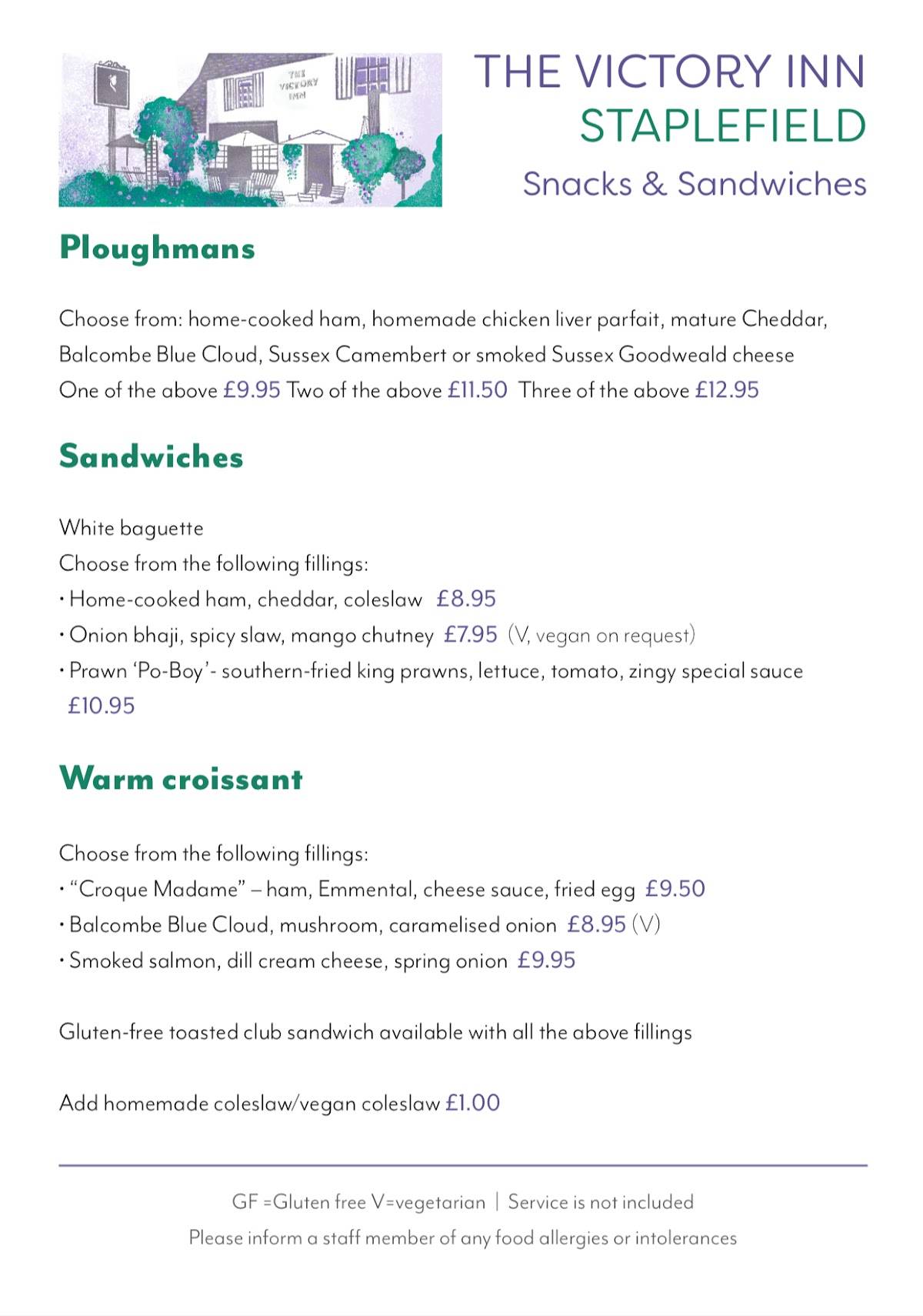 Menu at The Victory Inn pub & bar, Handcross, Warninglid Road
