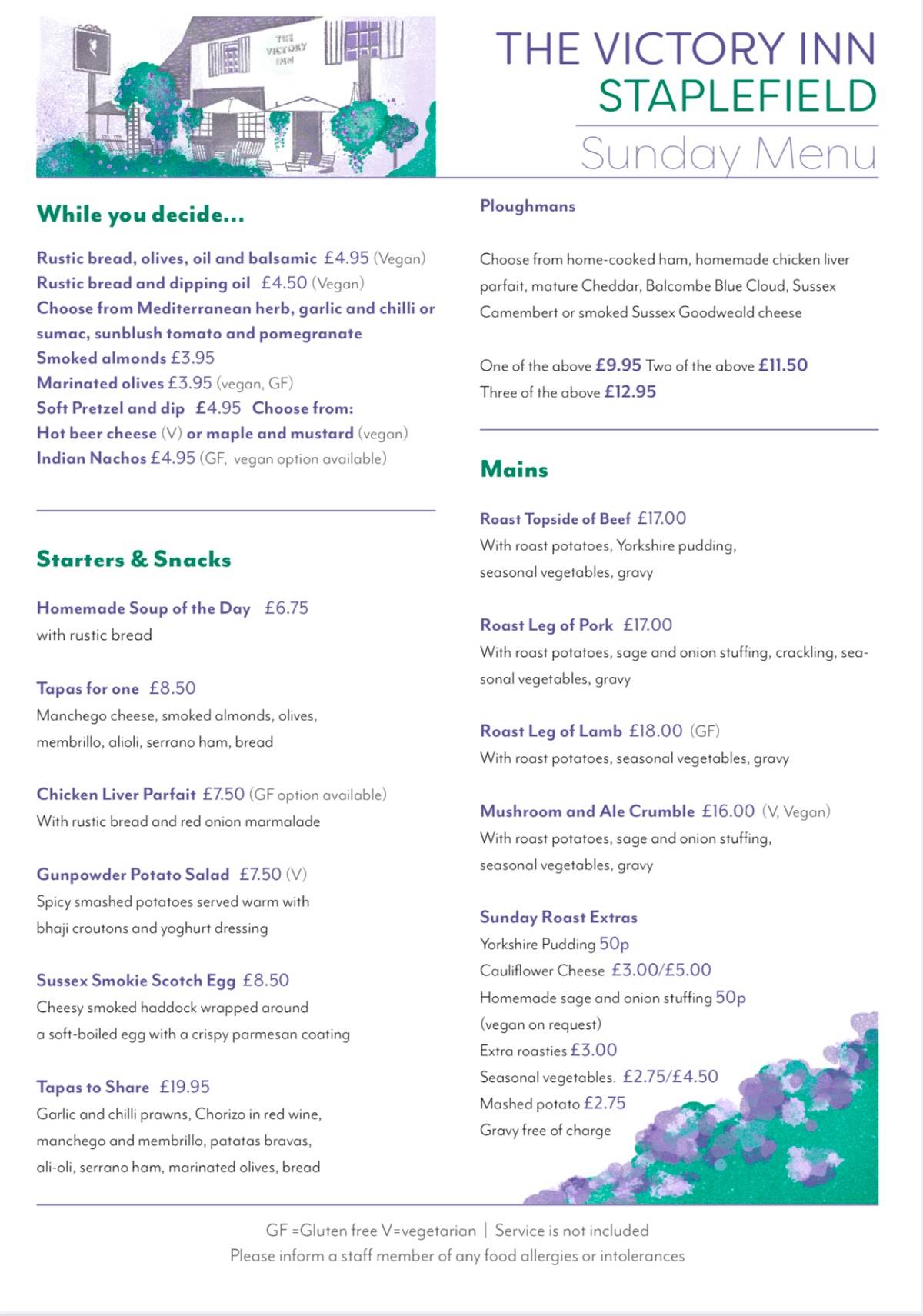 Menu at The Victory Inn pub & bar, Handcross, Warninglid Road