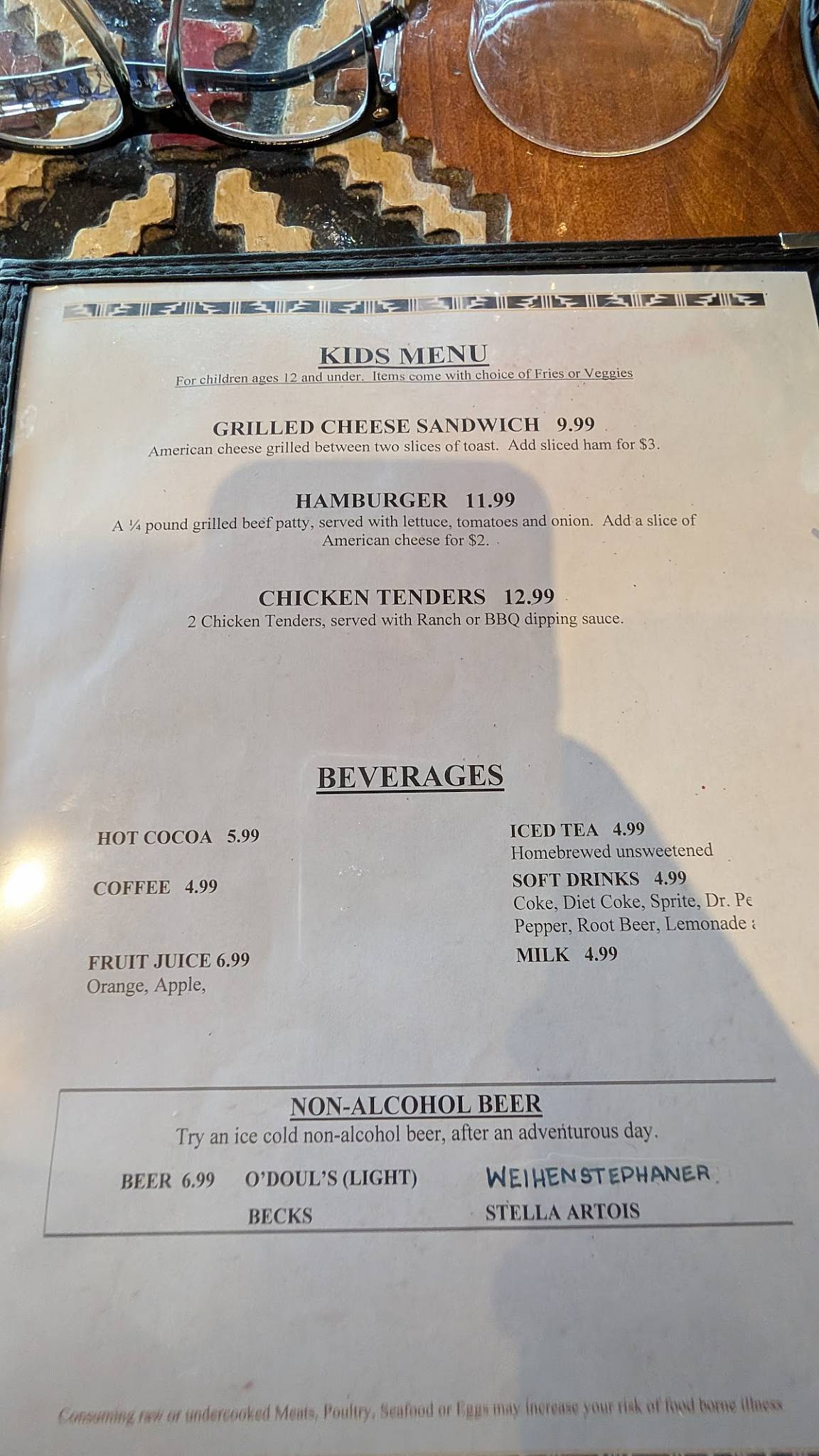 Menu at The View Restaurant, Oljato-Monument Valley