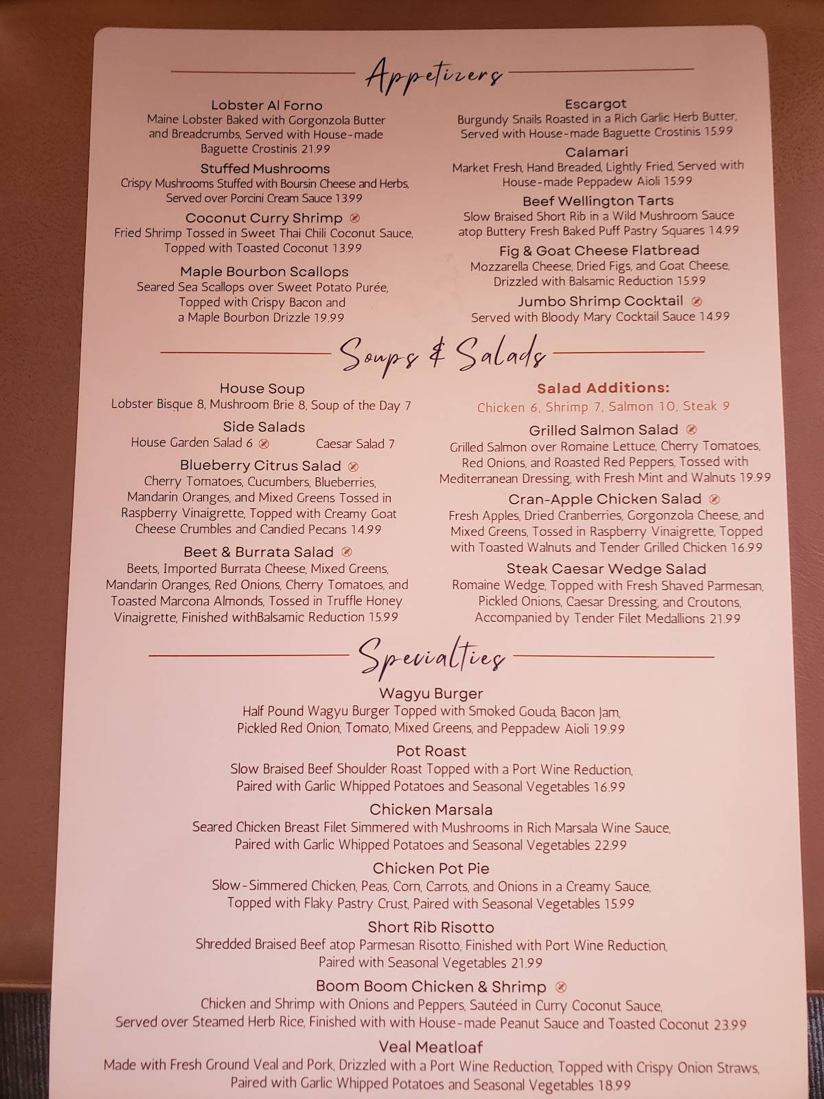 Menu at The Legacy Restaurant at Nancy Lopez Country Club, The Villages ...