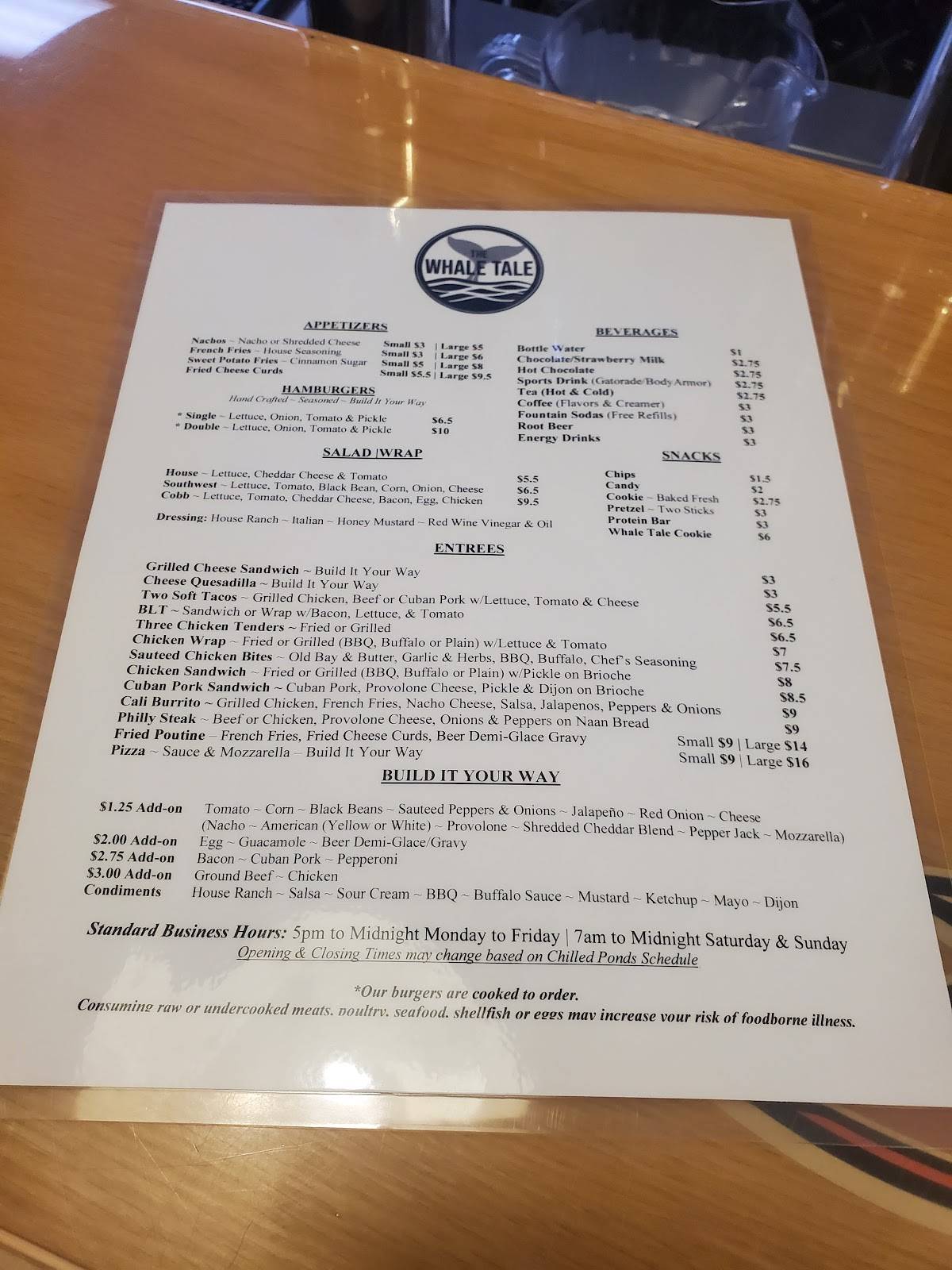 Menu at The Whale Tale pub & bar, Chesapeake
