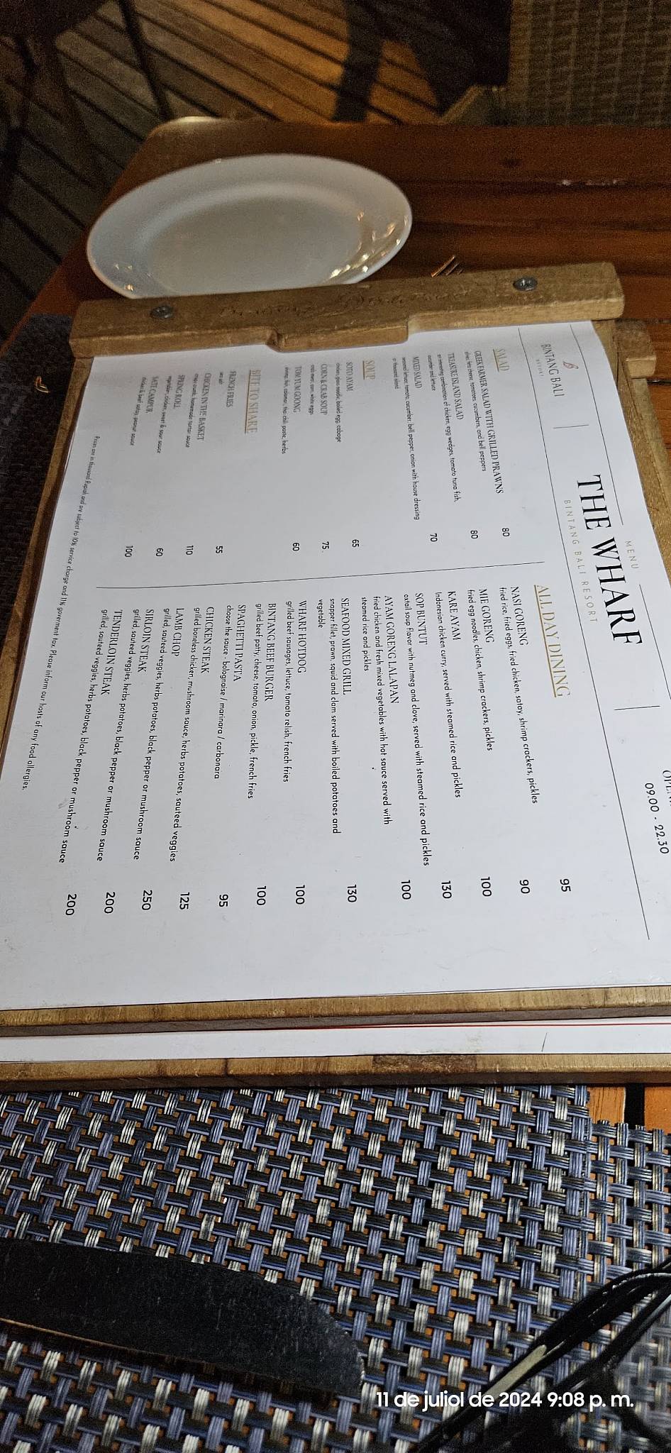 Menu at The Wharf Restaurant Bali, Kuta