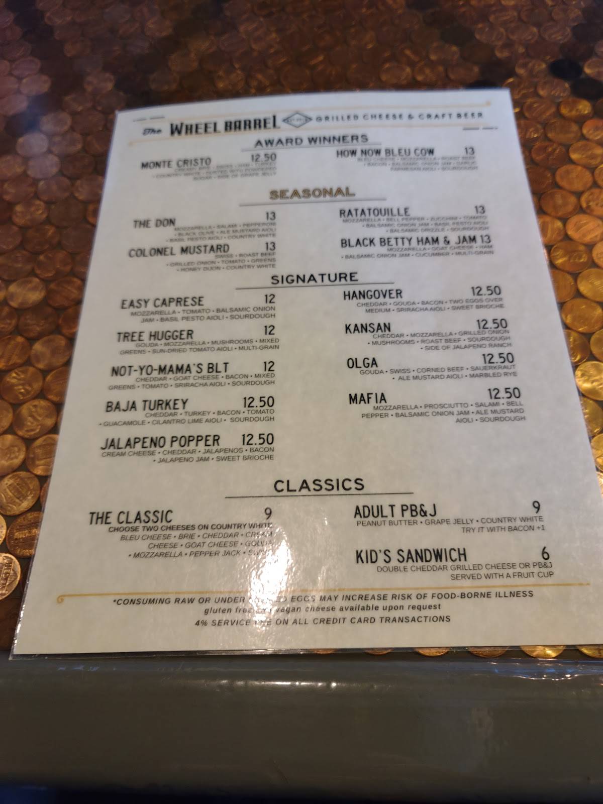 Menu at The Wheel Barrel, Topeka