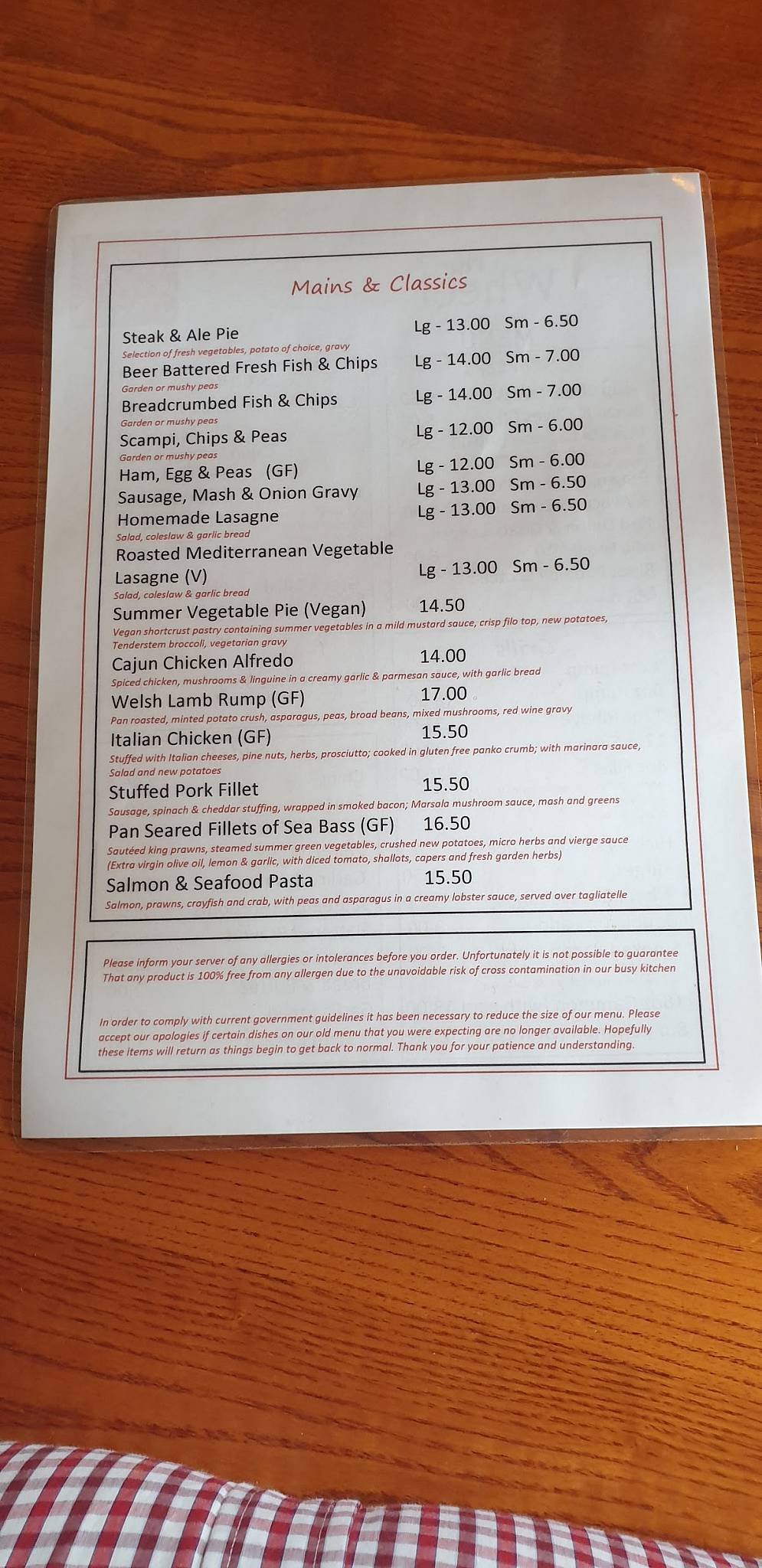 Menu at The Wheel at Worfield pub & bar, Worfield