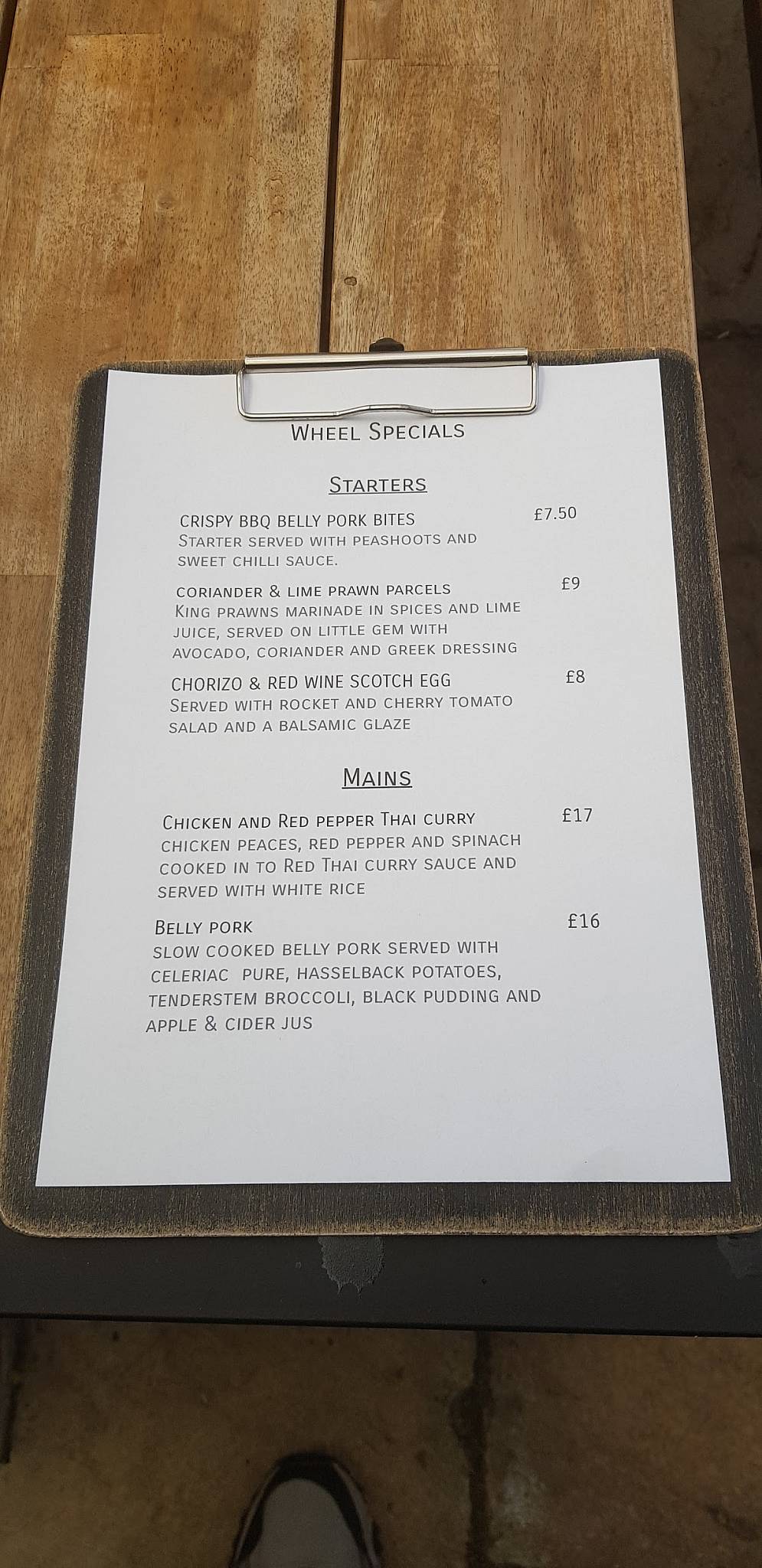 Menu at The Wheel at Worfield pub & bar, Worfield