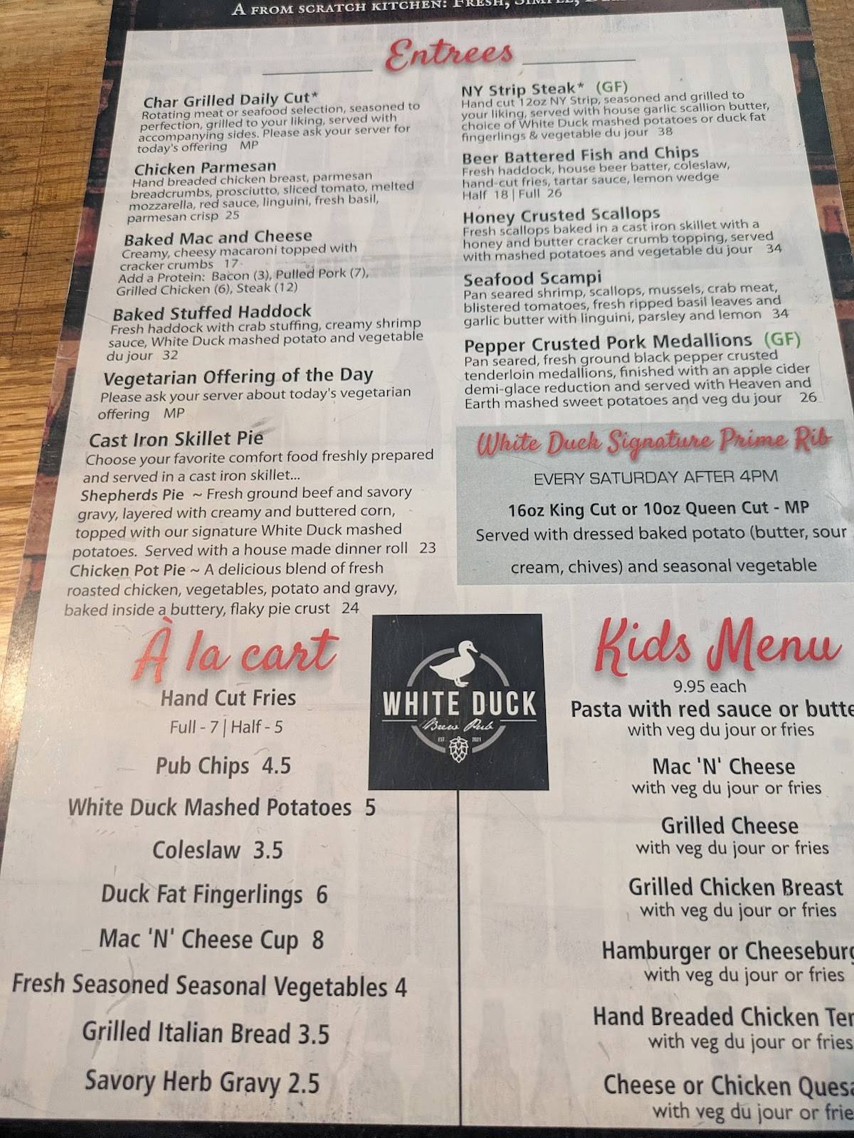 Menu at White Duck Brew Pub, Winthrop