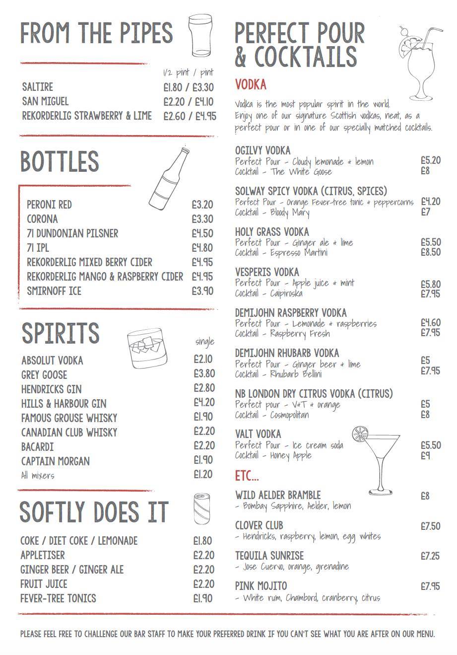 Menu at The White Goose restaurant, Dundee