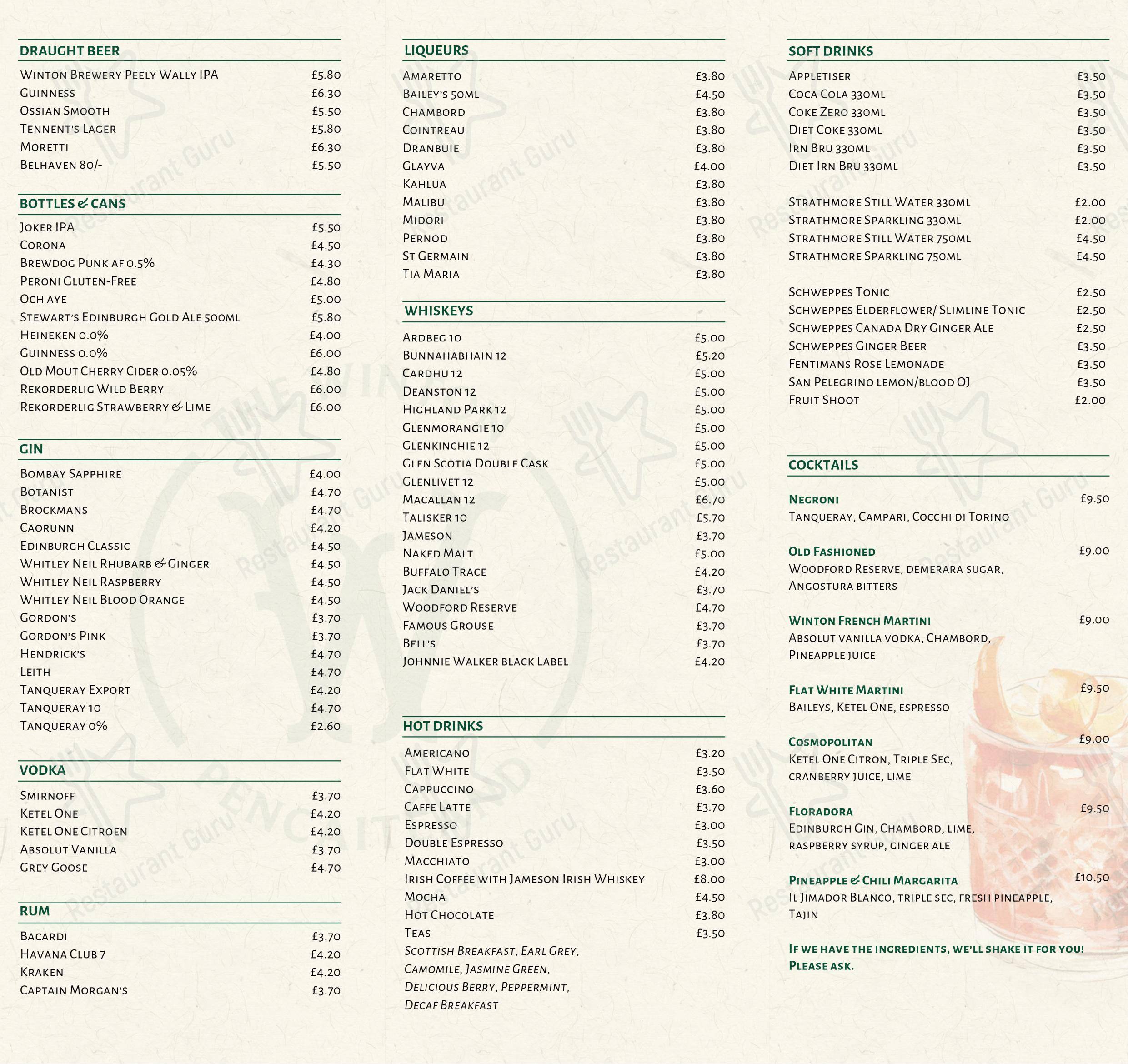 Menu at The Winton pub & bar, Pencaitland
