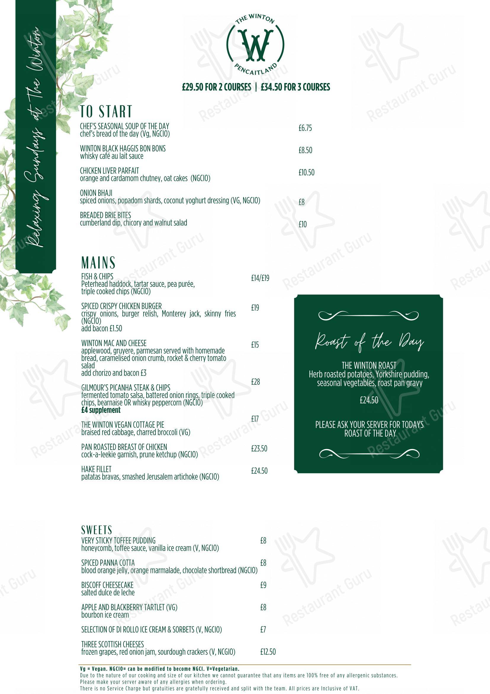 Menu at The Winton pub & bar, Pencaitland