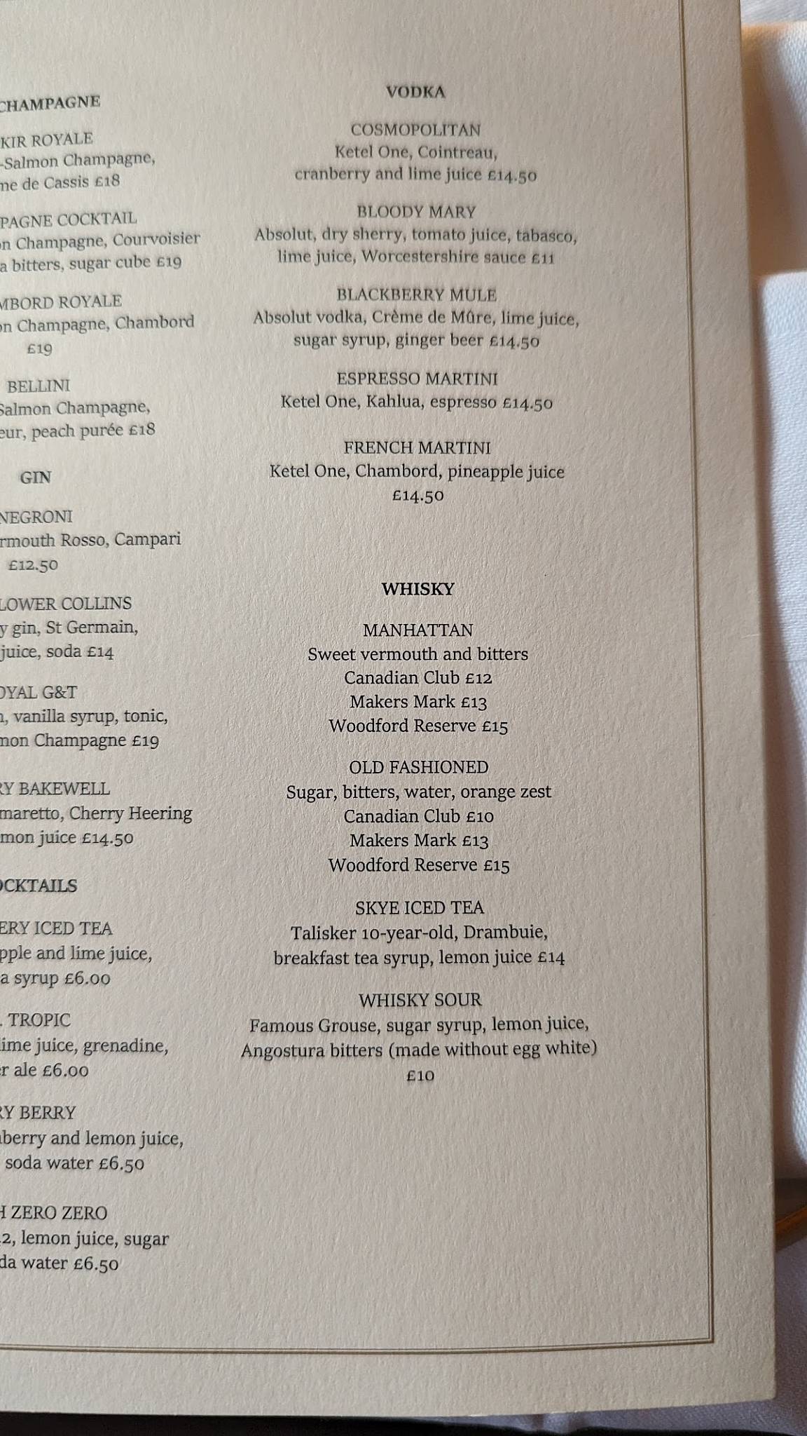 Menu at The Witchery by the Castle restaurant, Edinburgh