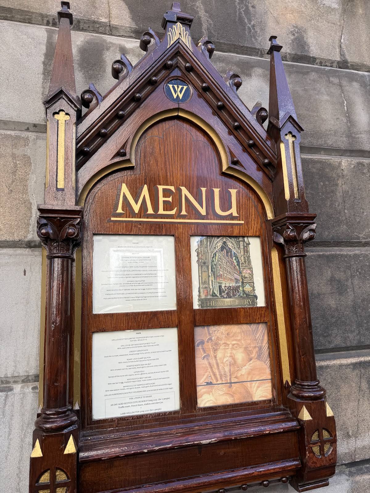 Menu at The Witchery by the Castle steakhouse, Edinburgh