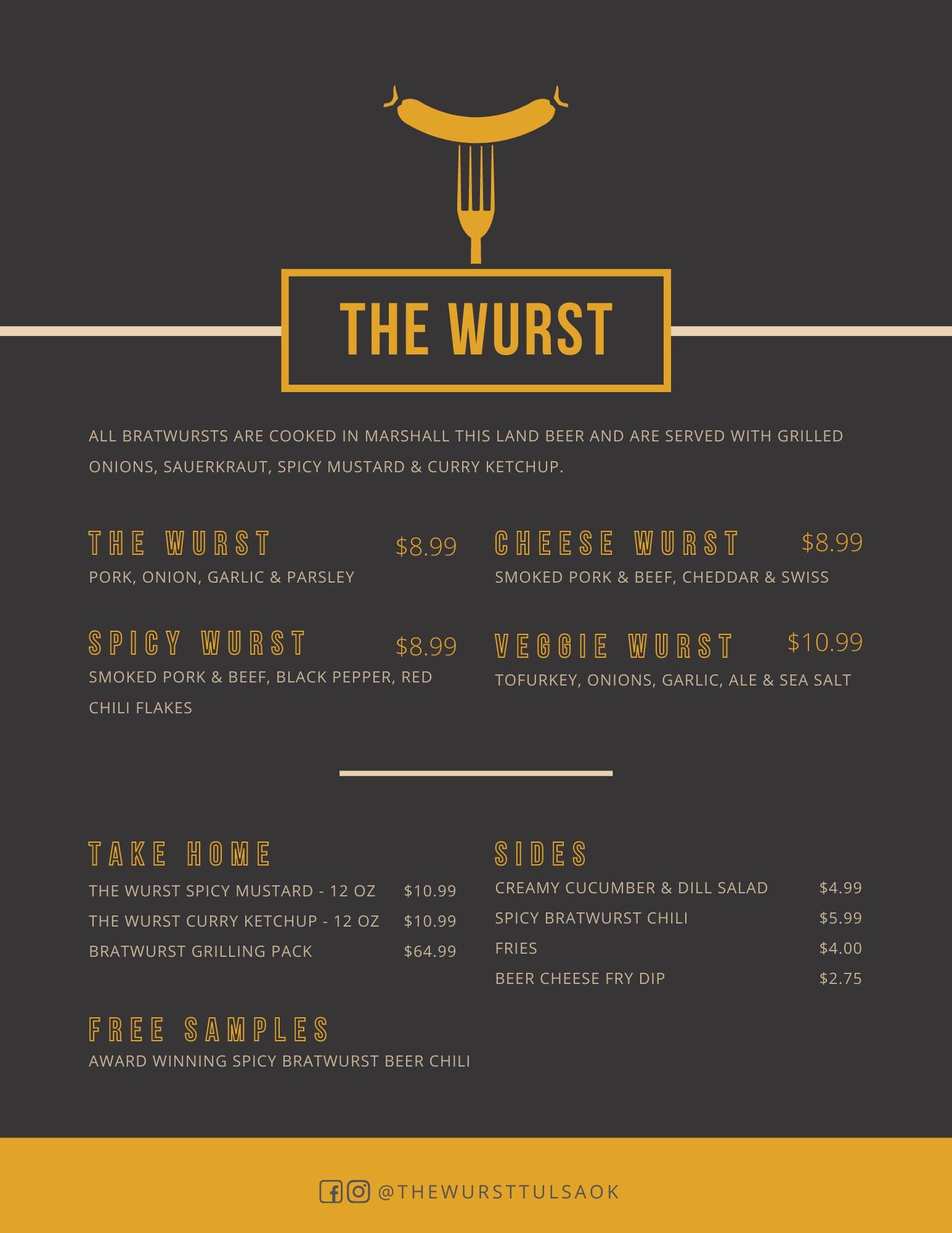 Menu at The Wurst restaurant, Tulsa