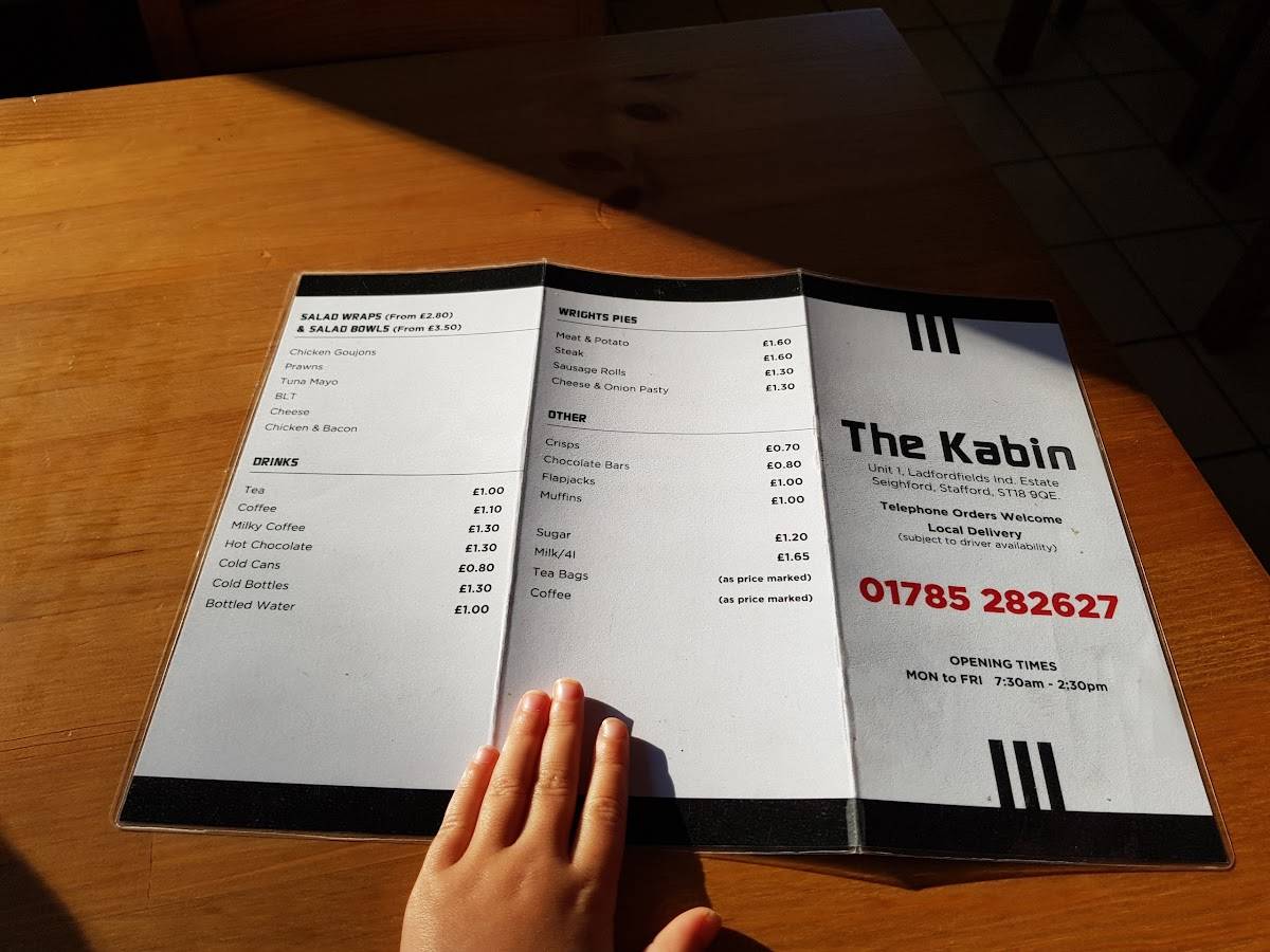 Menu at The kabin cafe, Stafford, Unit 1 ladfordfield industrial estate