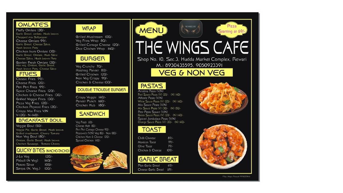 Menu at The wings cafe & pizza’s, Rewari