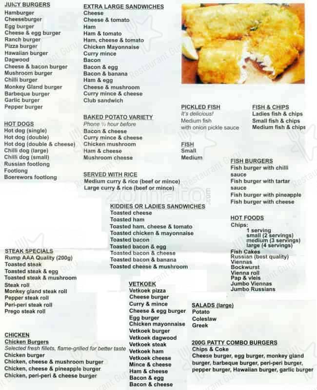 Menu at Theo's Kitchen restaurant, Centurion
