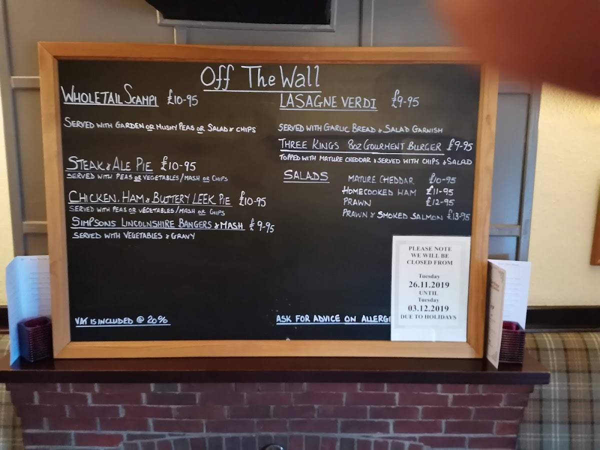 Menu at Three Kings Organic pub & bar, Threekingham
