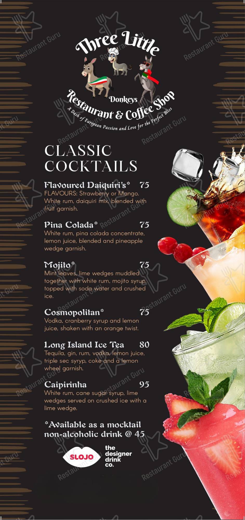 Menu at Three Little Donkeys Restaurant & Coffee Shop, Nelspruit