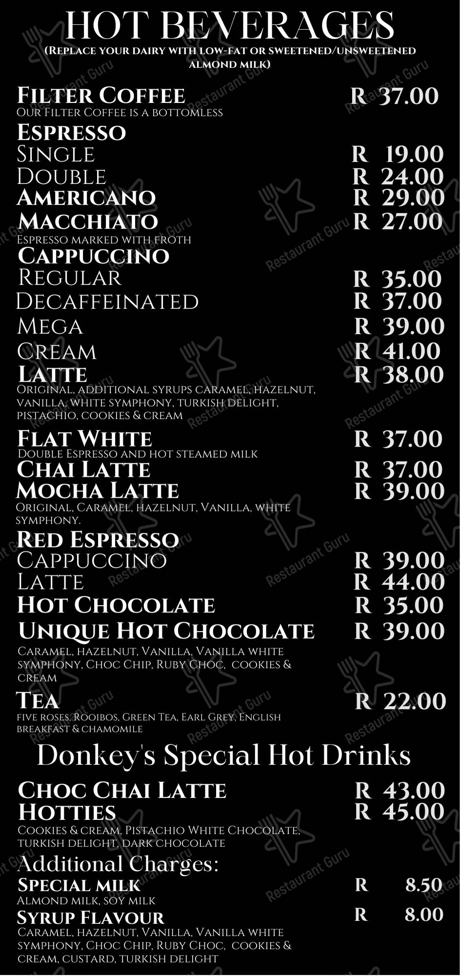 Menu at Three Little Donkeys Restaurant & Coffee Shop, Nelspruit