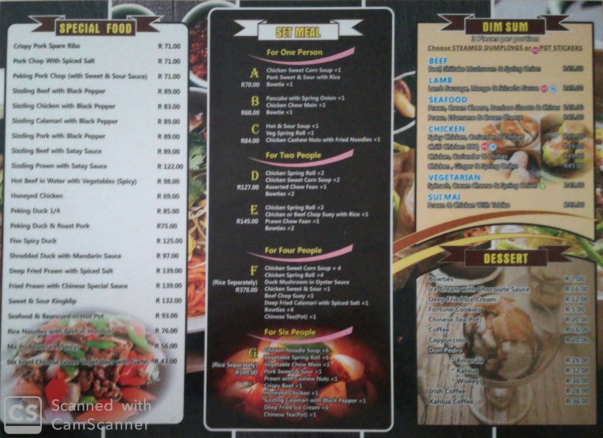 Menu at Tian Tian Chinese Restaurant and Sushi Bar, Kempton Park