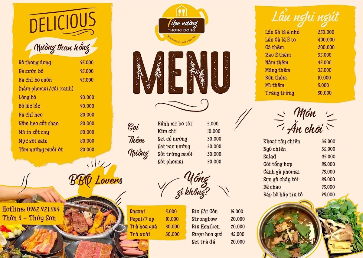 Menu at Tiệm nướng Thong Dong restaurant, Hai Phong