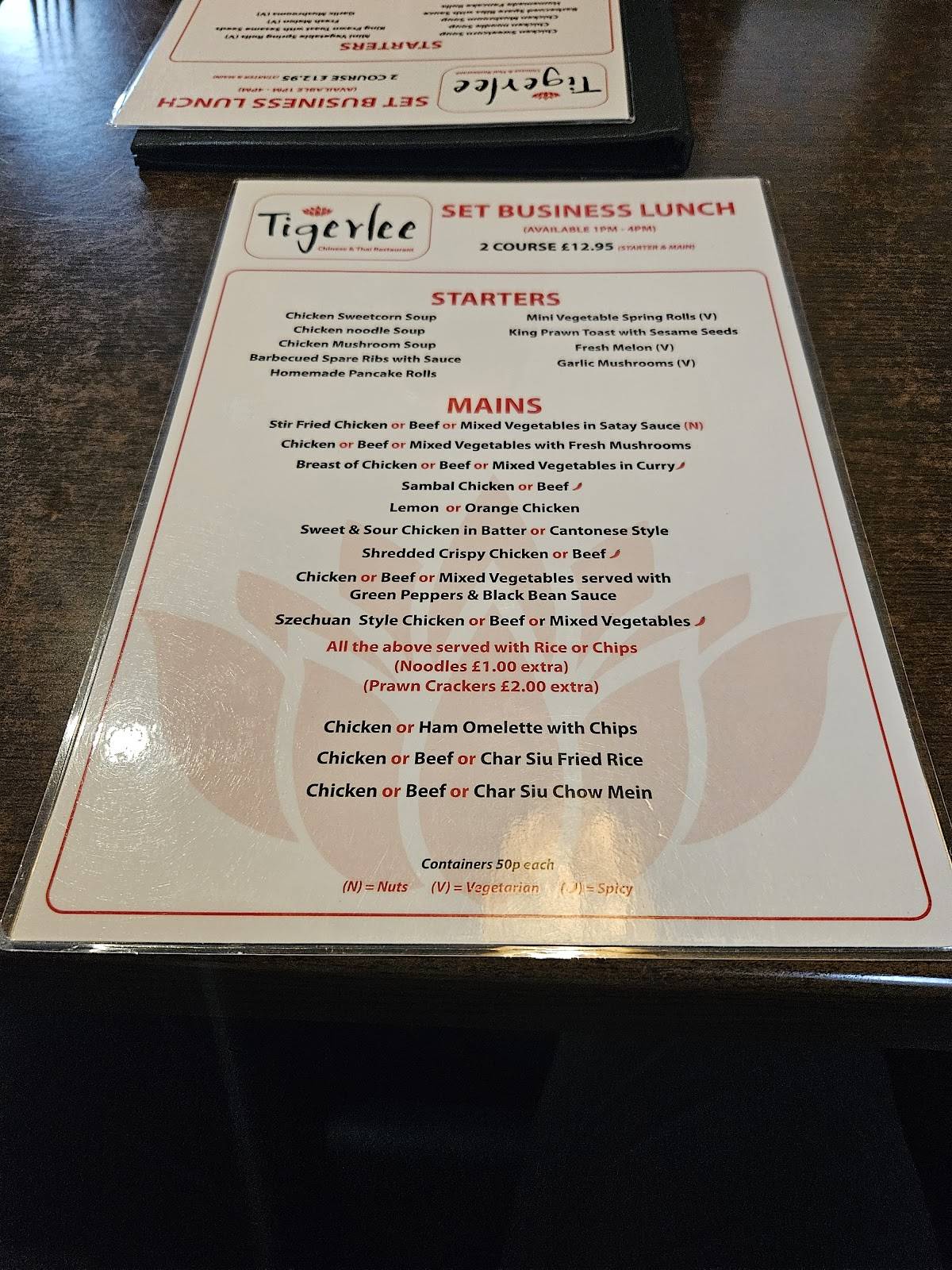 Menu at Tiger Lee restaurant, Glasgow