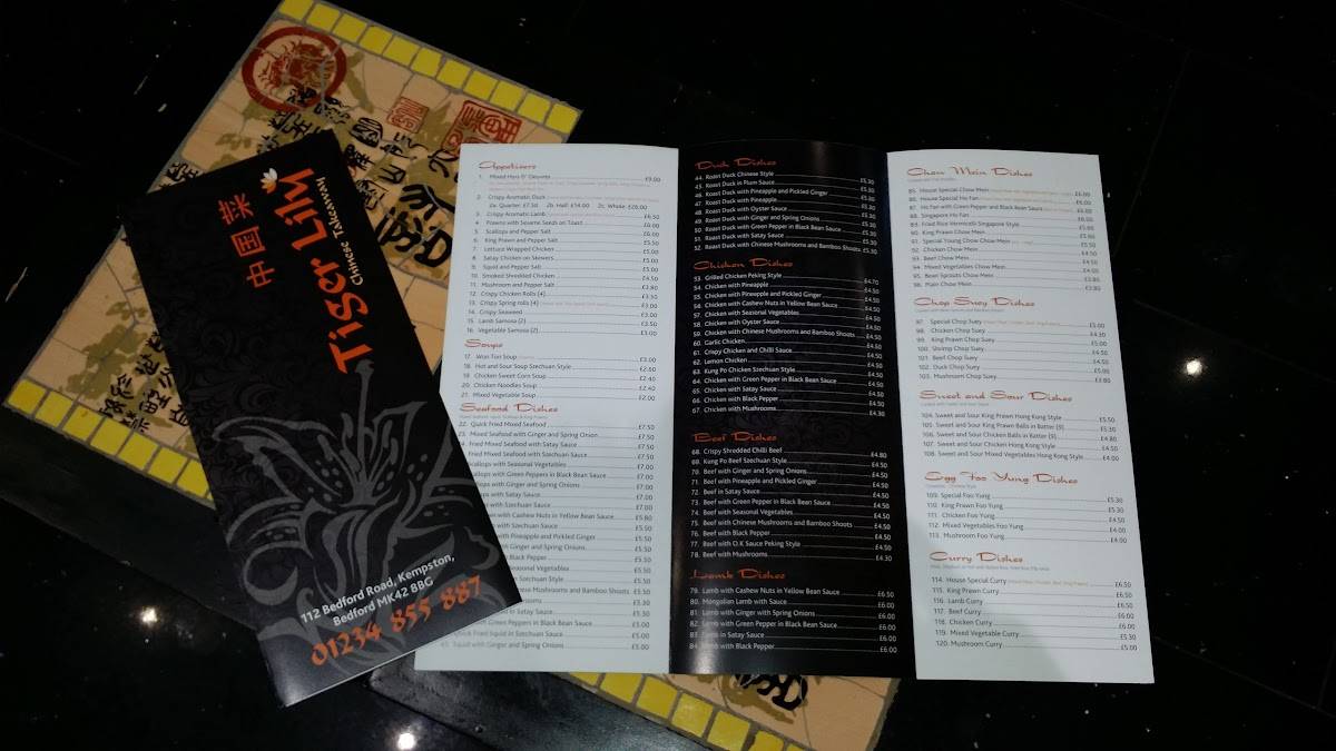 Menu at Tiger Lily Chinese Takeaway restaurant, Kempston