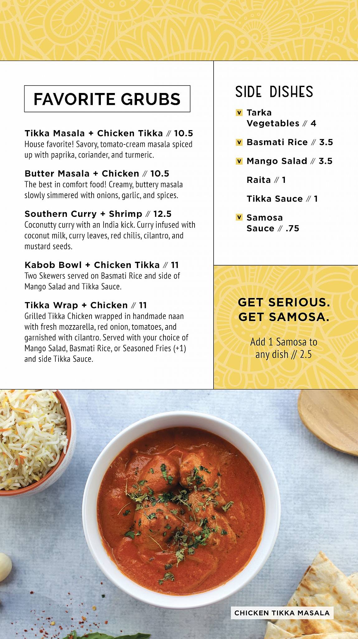 Menu at Tikka Shack Indian Grub restaurant, Charlotte