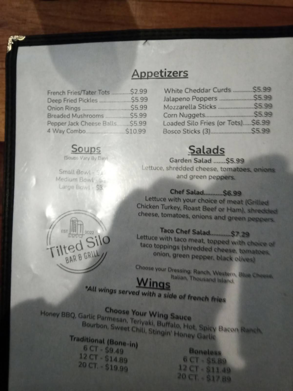 Menu at Tilted Silo Bar & Grill - Millennium Banquet Hall, Goose Lake