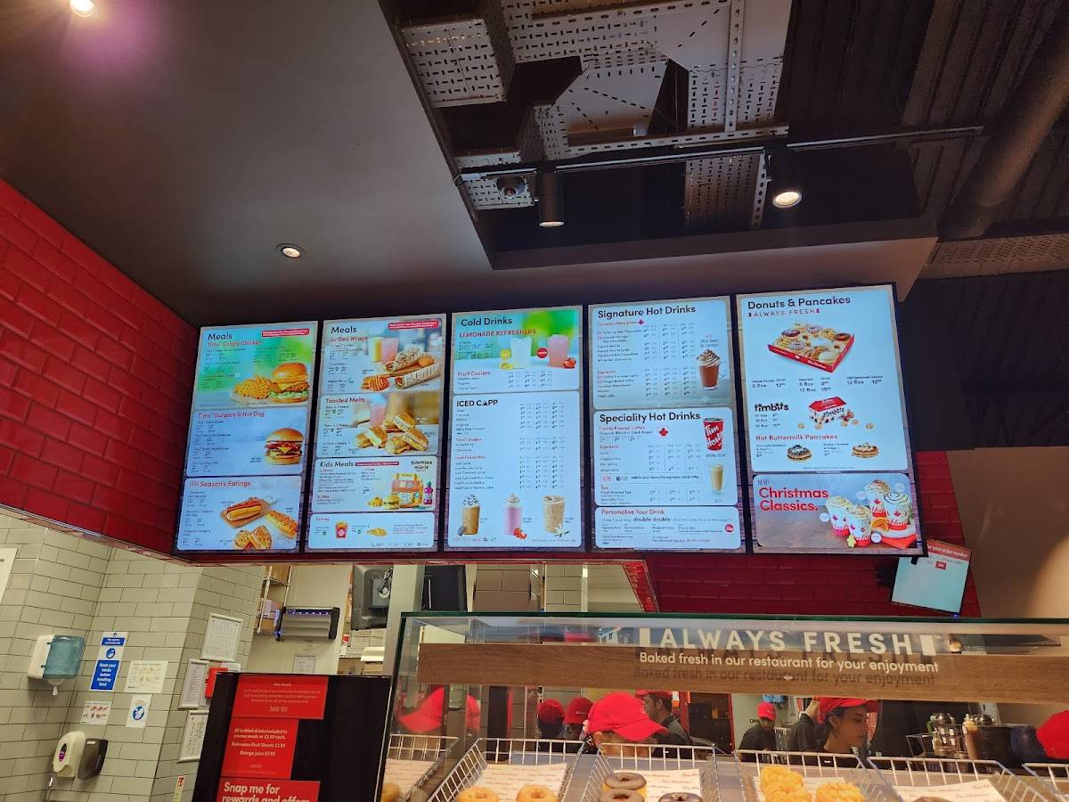 Menu at Tim Hortons restaurant, Gravesend