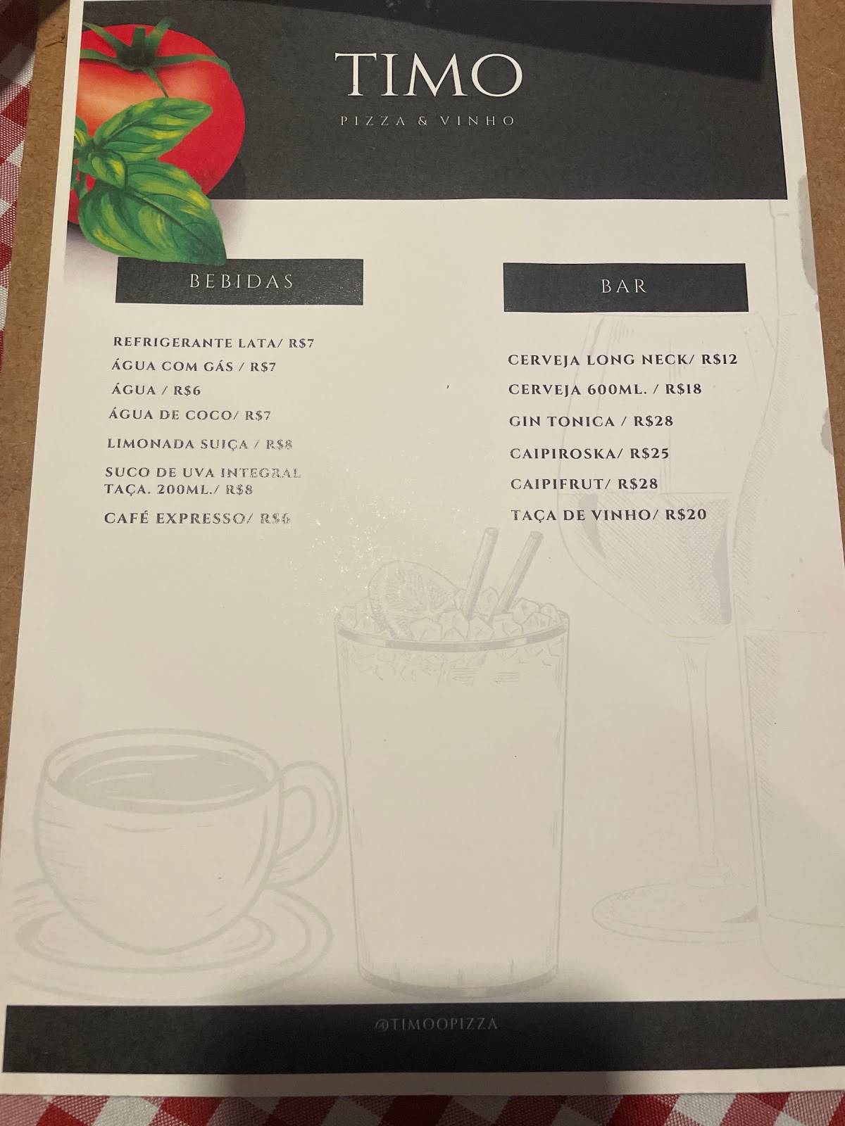 Menu em Timo Pizza e Vinho restaurante, Maceió