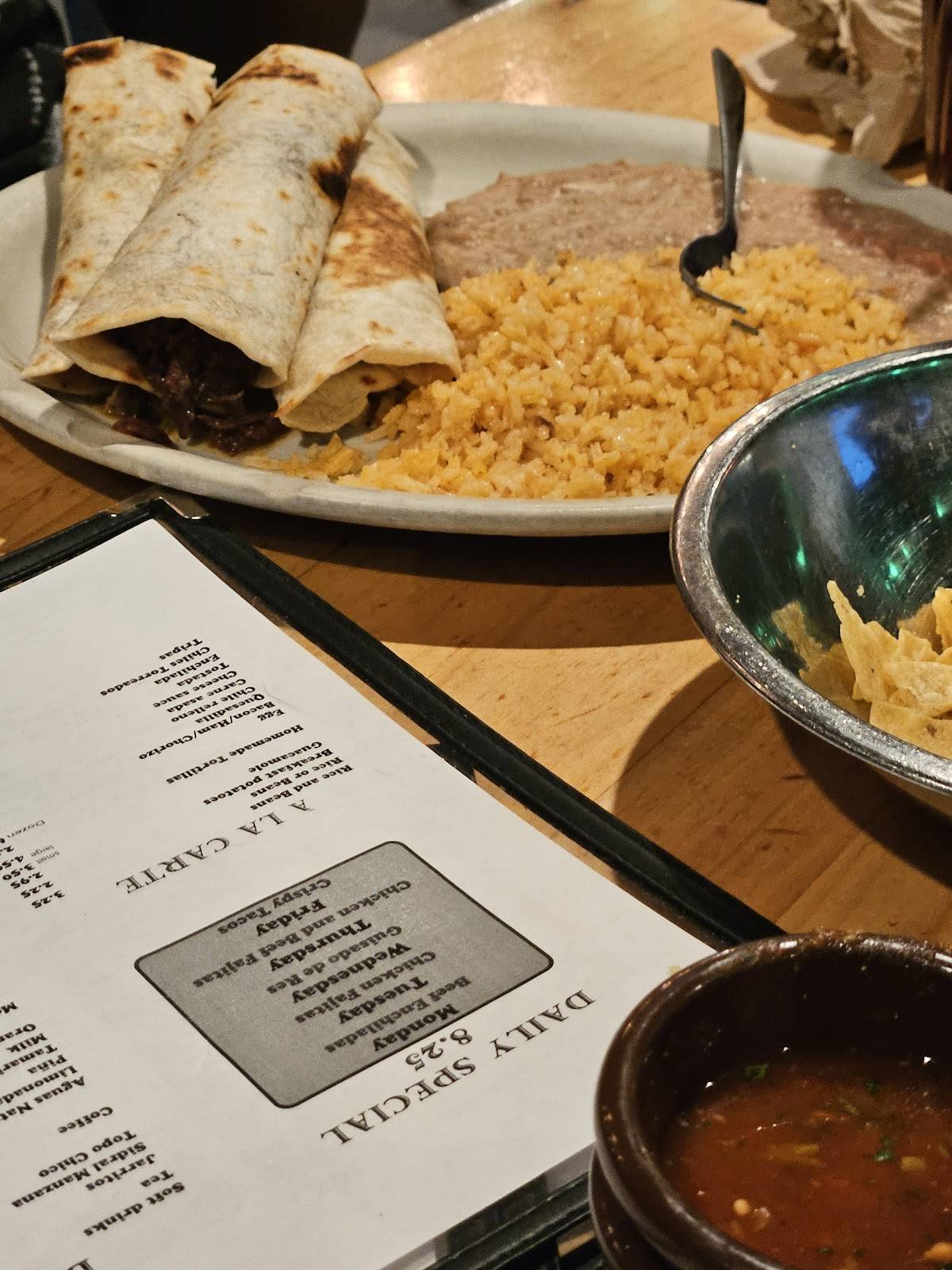 Menu at Tipico's restaurant, Dallas