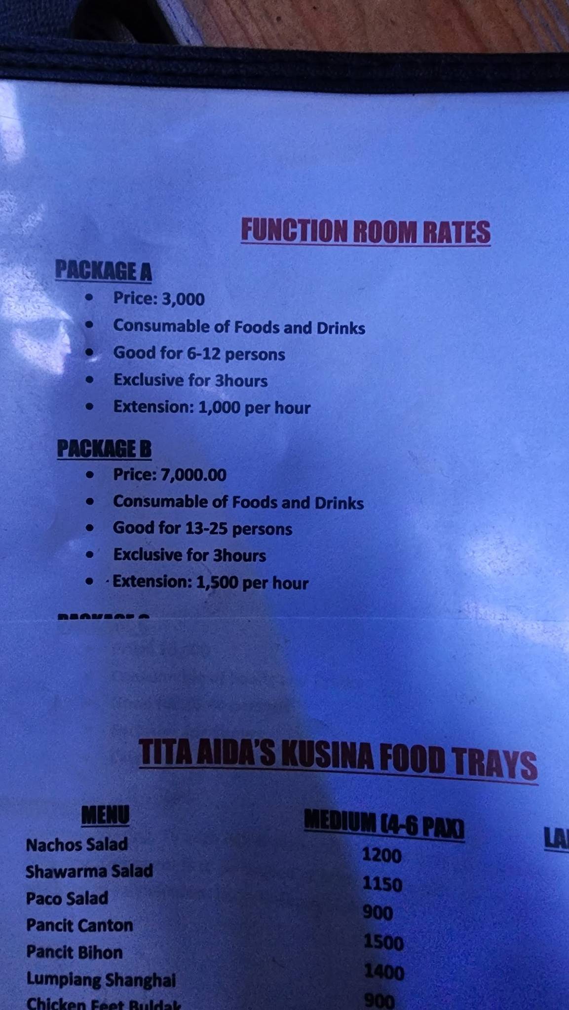 Menu at Tita Aida's Kusina restaurant, Angeles, 5H7G+PJM