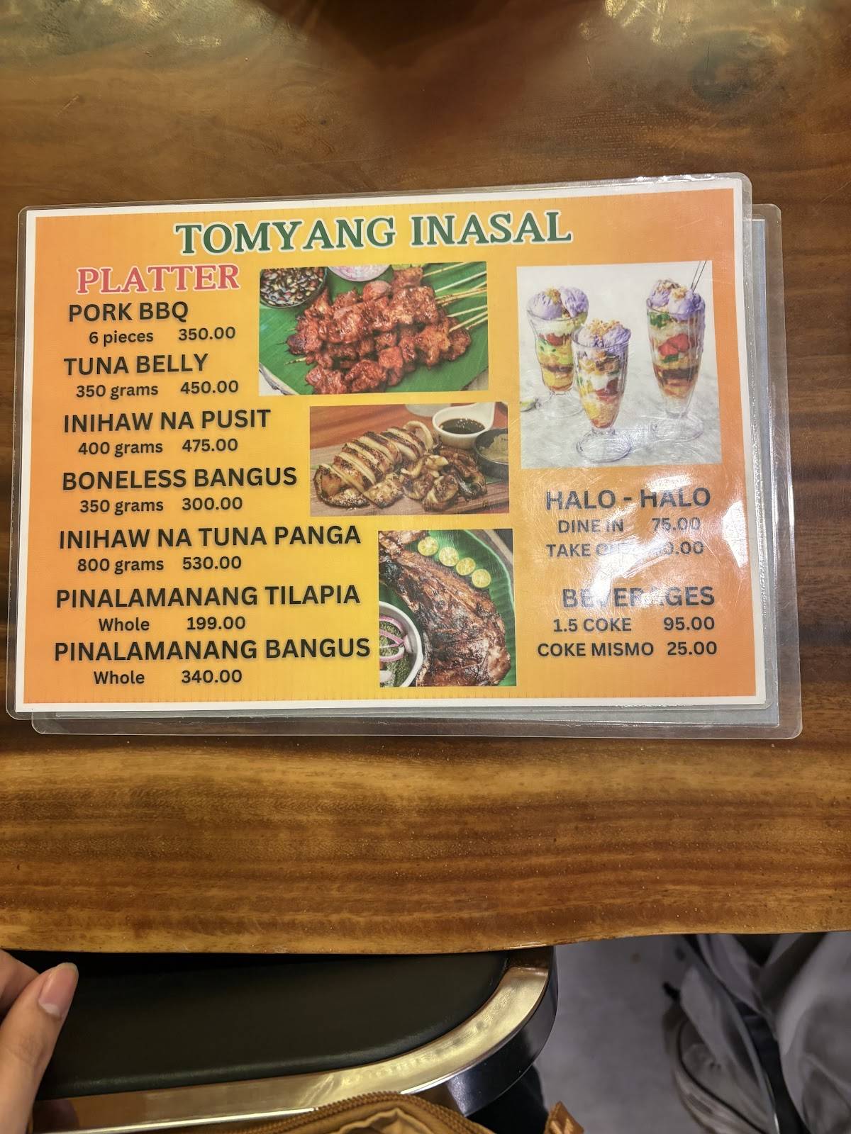 Carta del restaurante Tom Yang Filipino Cuisine, Padre Garcia