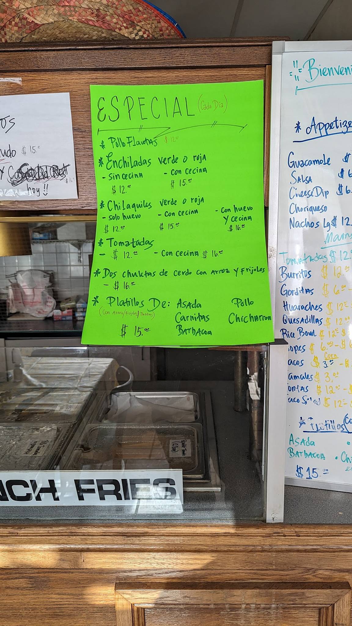 Menu at Tony's Tacos restaurant, Collierville