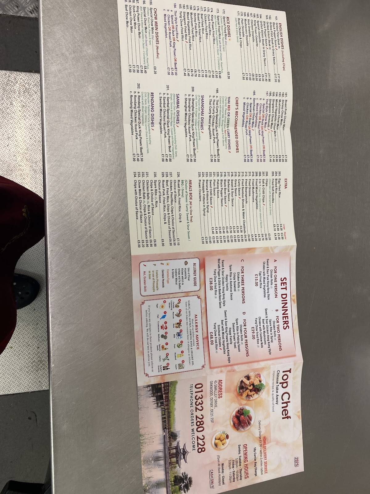 Menu at Top Chef fast food, Derby, 45 Smalley Dr